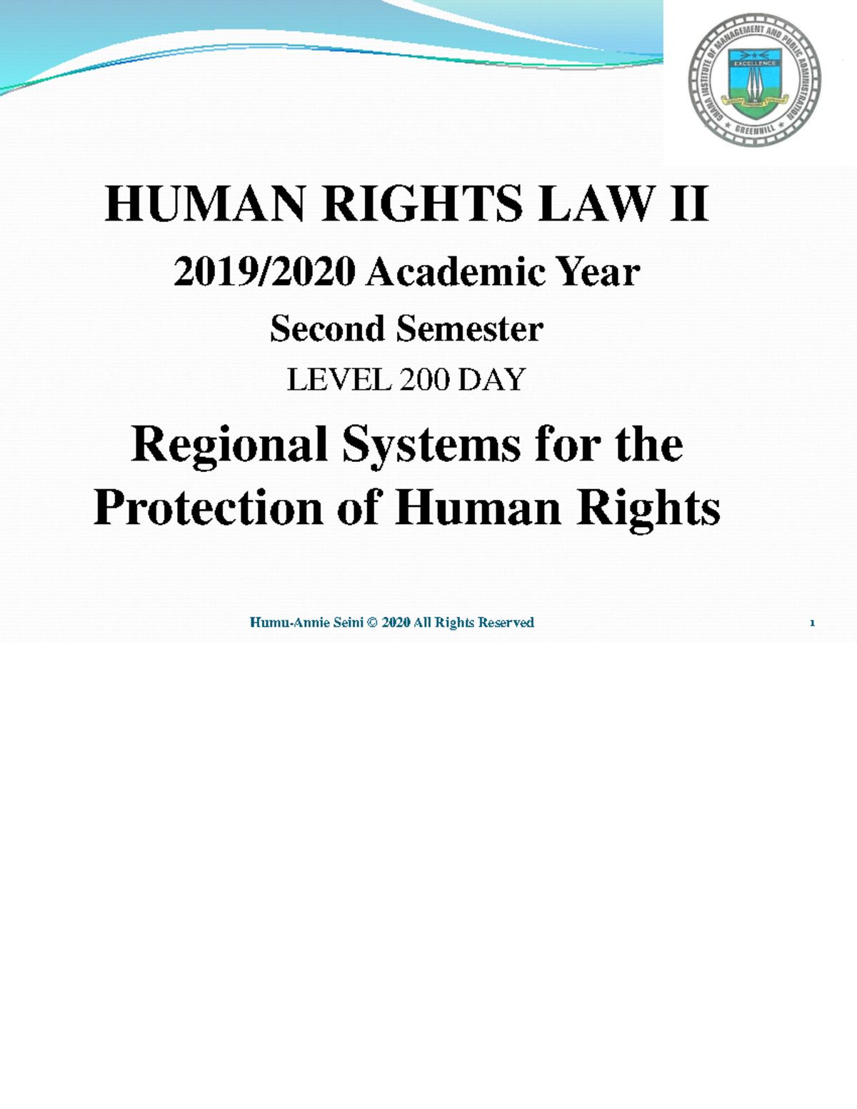 Human Rights Law II 2019 20 Regional Systems LMS Final ...