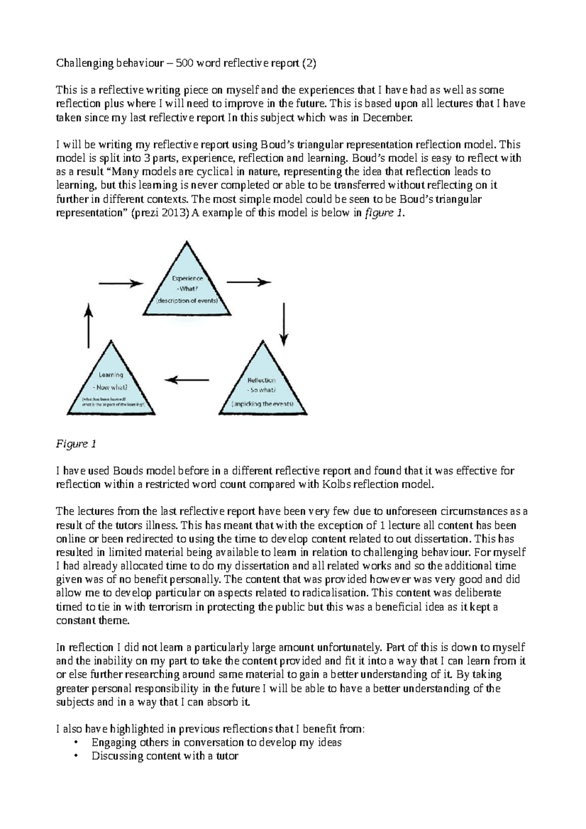 Reflective report 2 - Challenging behaviour – 500 word reflective ...