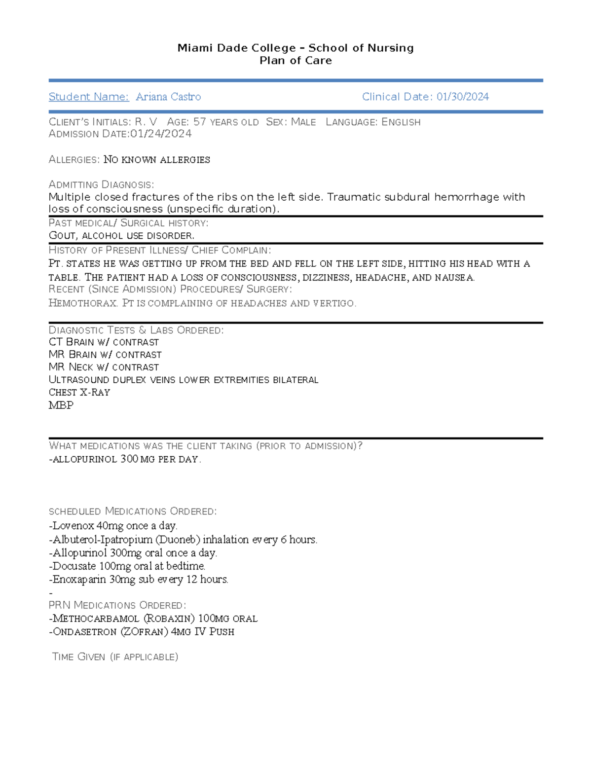 Detailed Care Plan - Ready-2 - Miami Dade College – School of Nursing ...