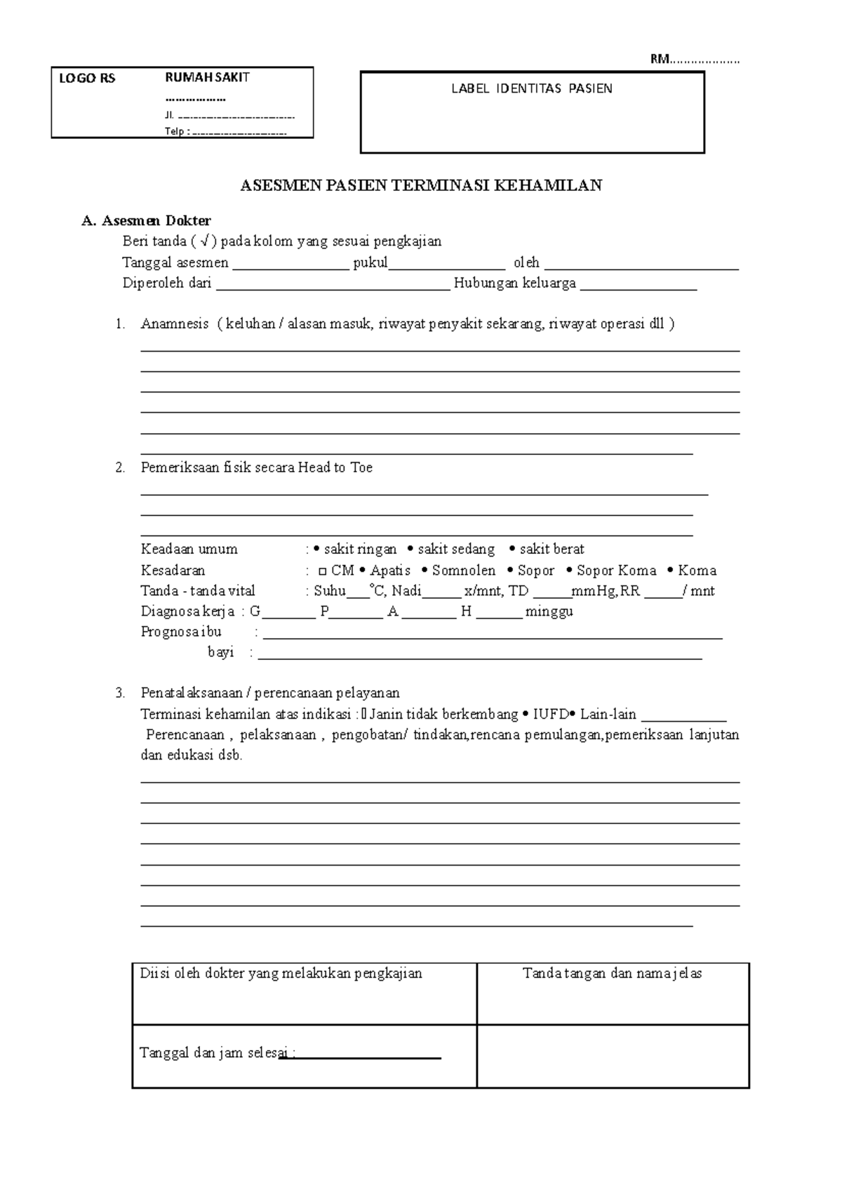 6 For asesmen Terminasi - RM.................... LOGO RS RUMAH SAKIT ...
