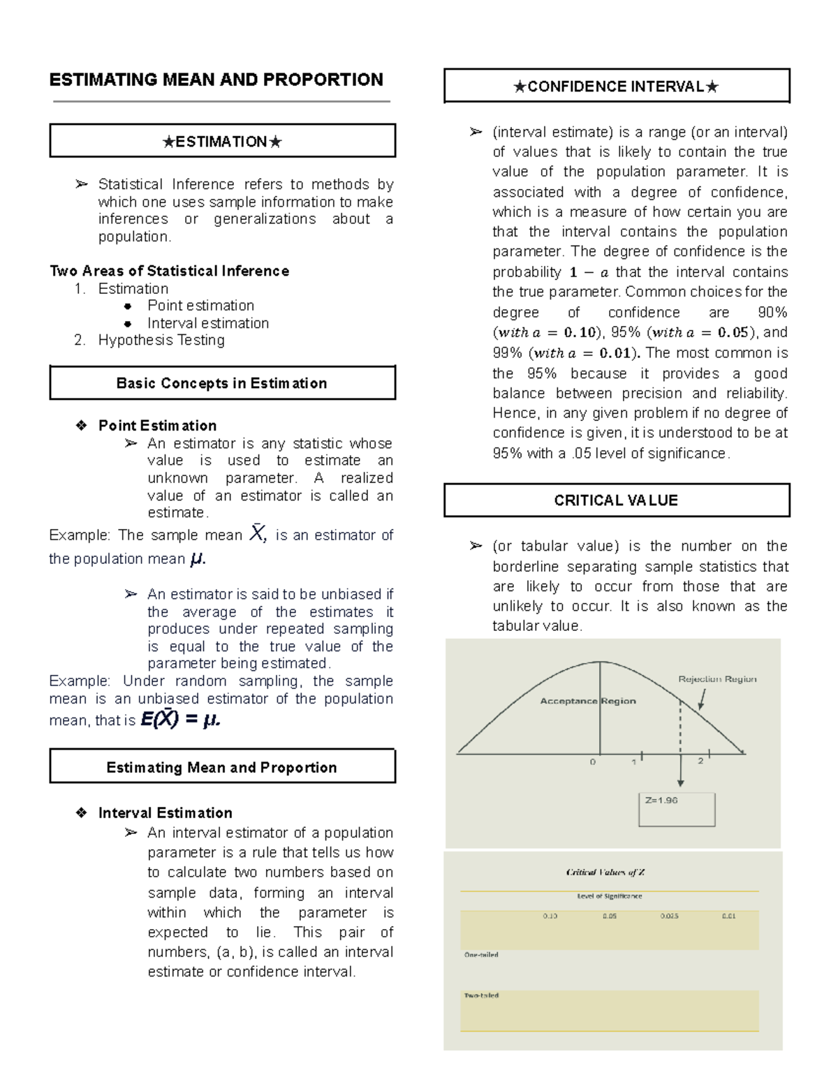 Estimating MEAN AND Proportion - ESTIMATING MEAN AND PROPORTION ★ESTIMATION★ Statistical ...