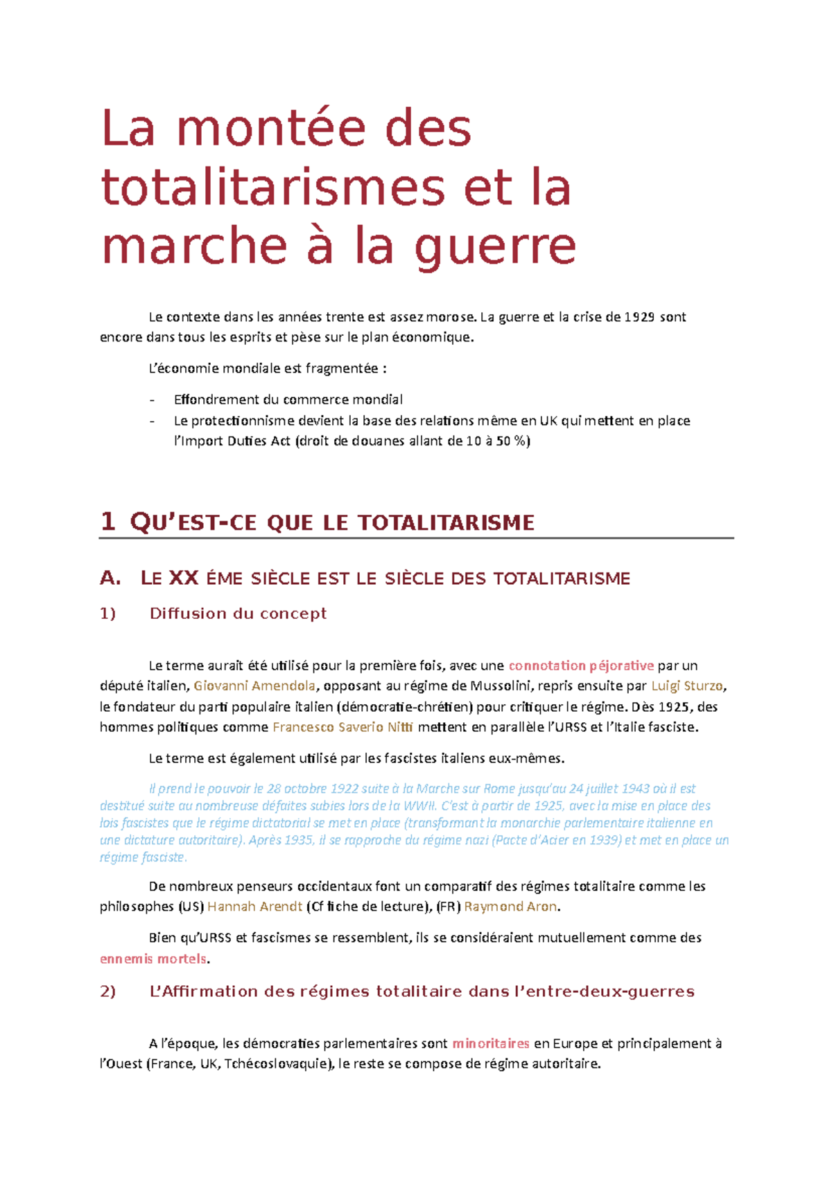 Chapitre 3 - La montée des totalitarisme et la marche à la guerre - La ...