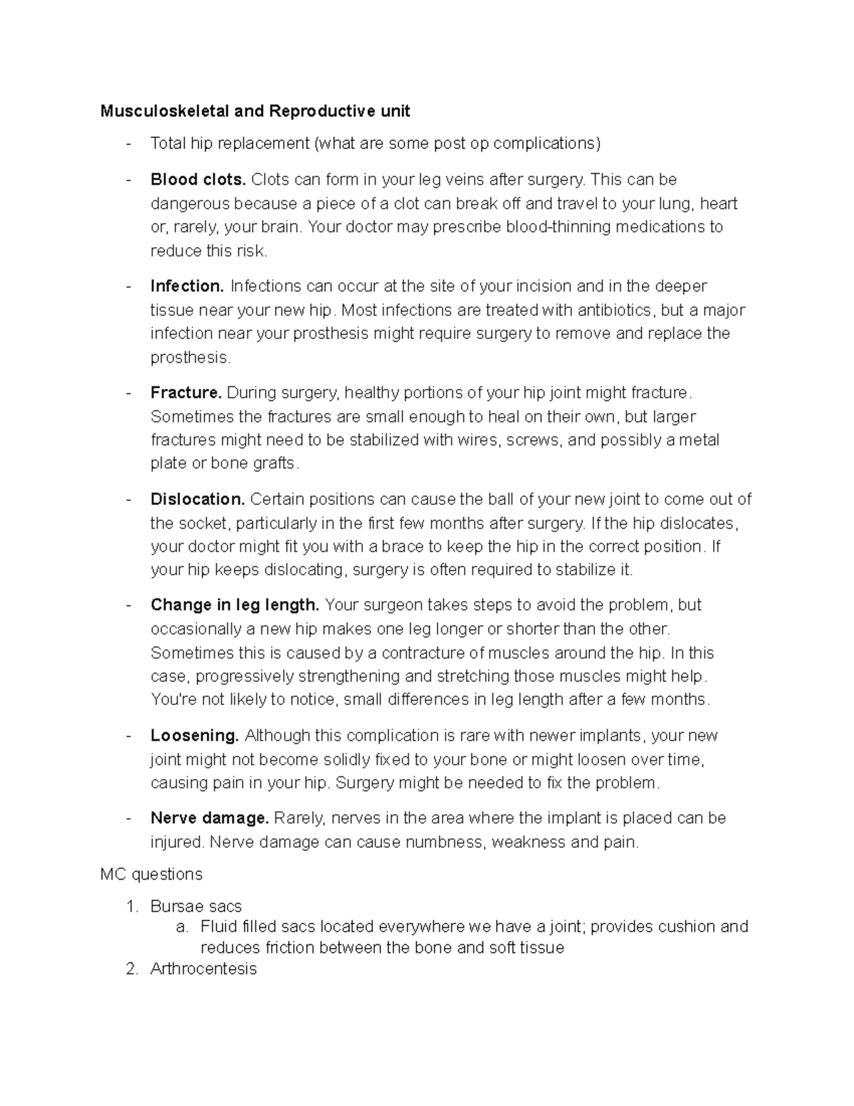 NS Test 4 Review - Complete Muscoskeletal and reproductive lecture ...