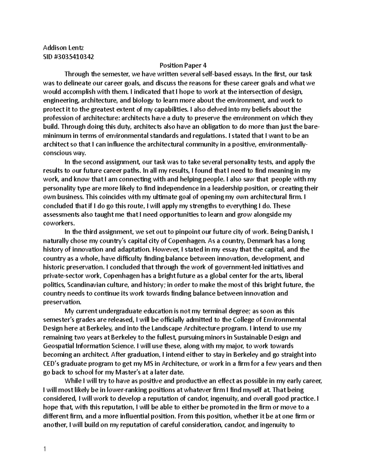 ED 4B Position Paper 4 - spring - Addison Lentz SID # Position Paper 4 ...