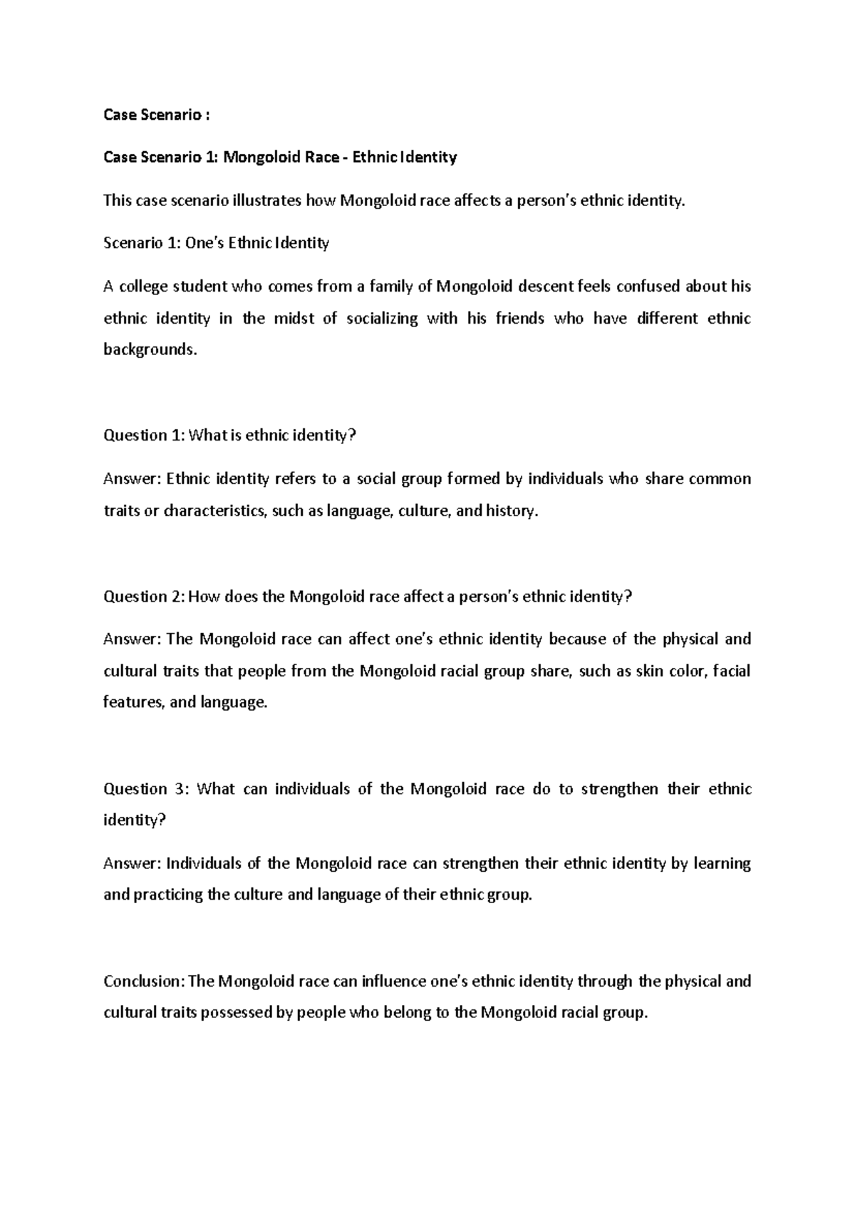 Mongoloid Race - Ethnic Identity Case Scenario - Scenario 1: One's ...