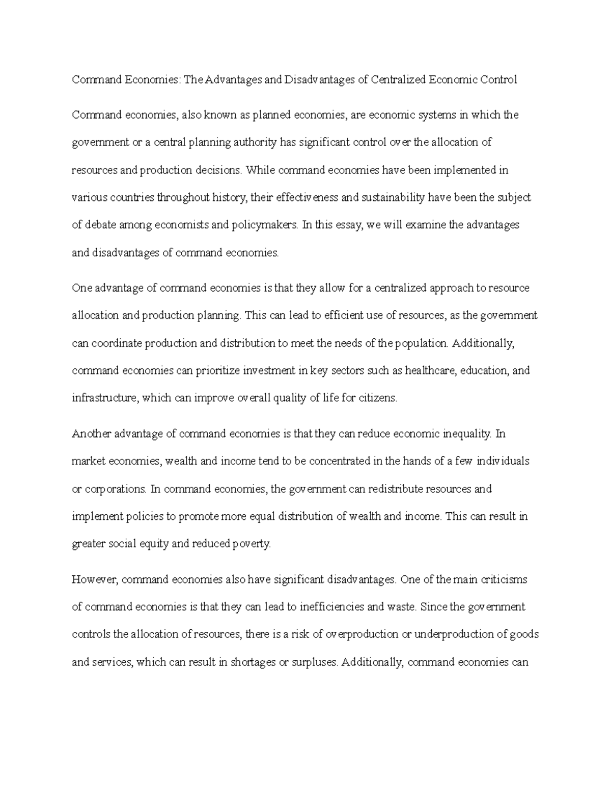 Command Economies - The Advantages and Disadvantages of Centralized ...