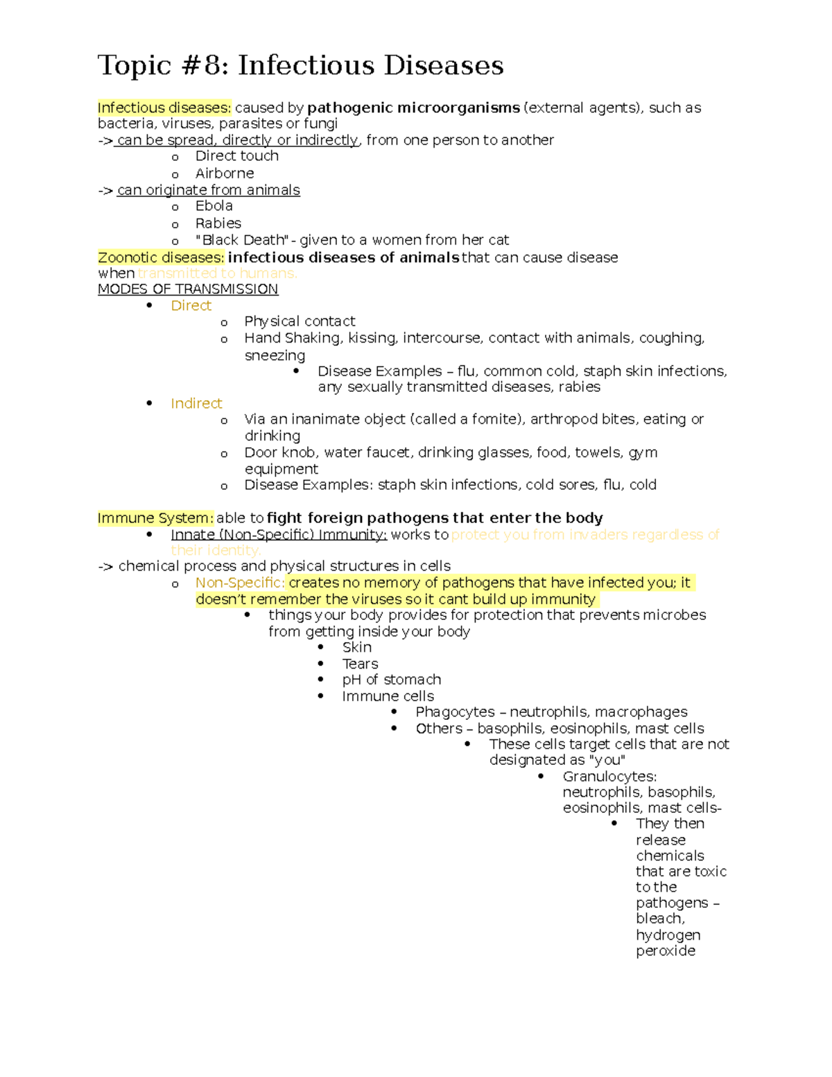 Topic #8- Infectious Diseases - Topic #8: Infectious Diseases ...