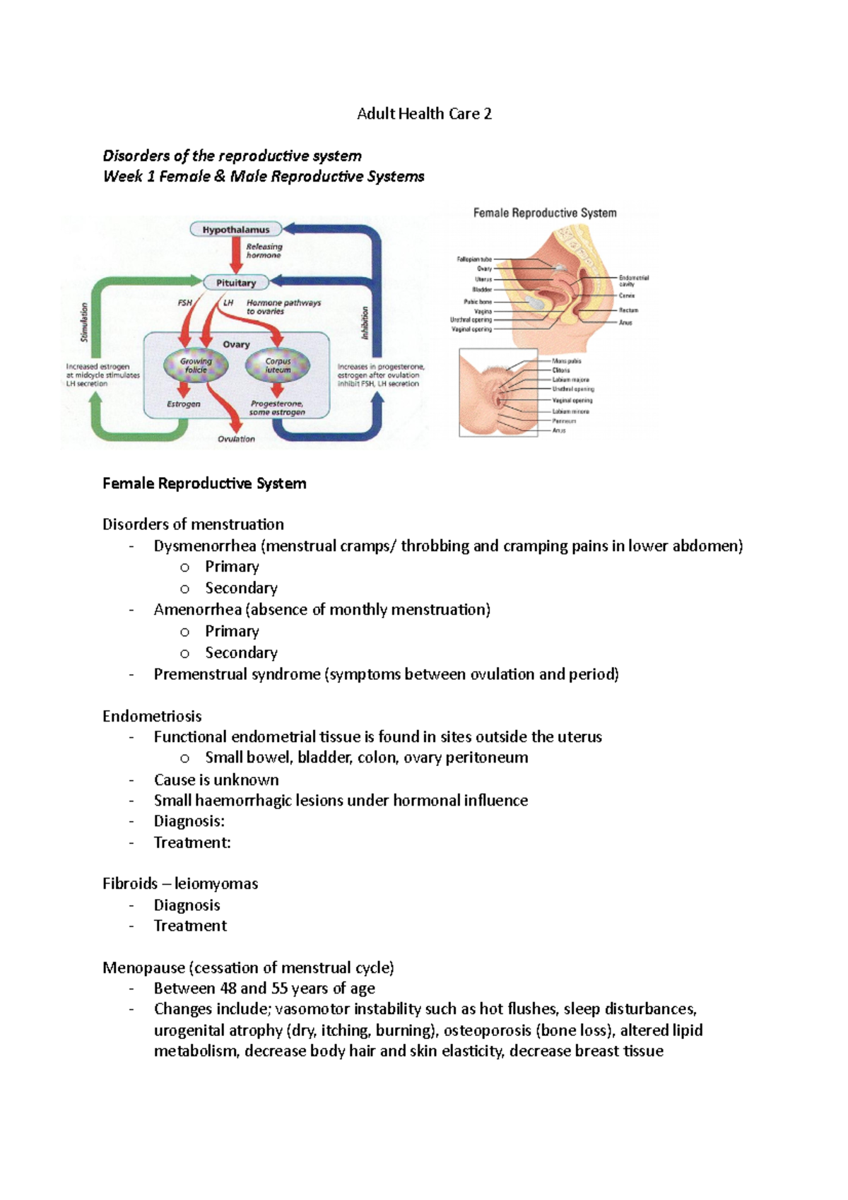 Adult health care notes - Adult Health Care 2 Disorders of the ...