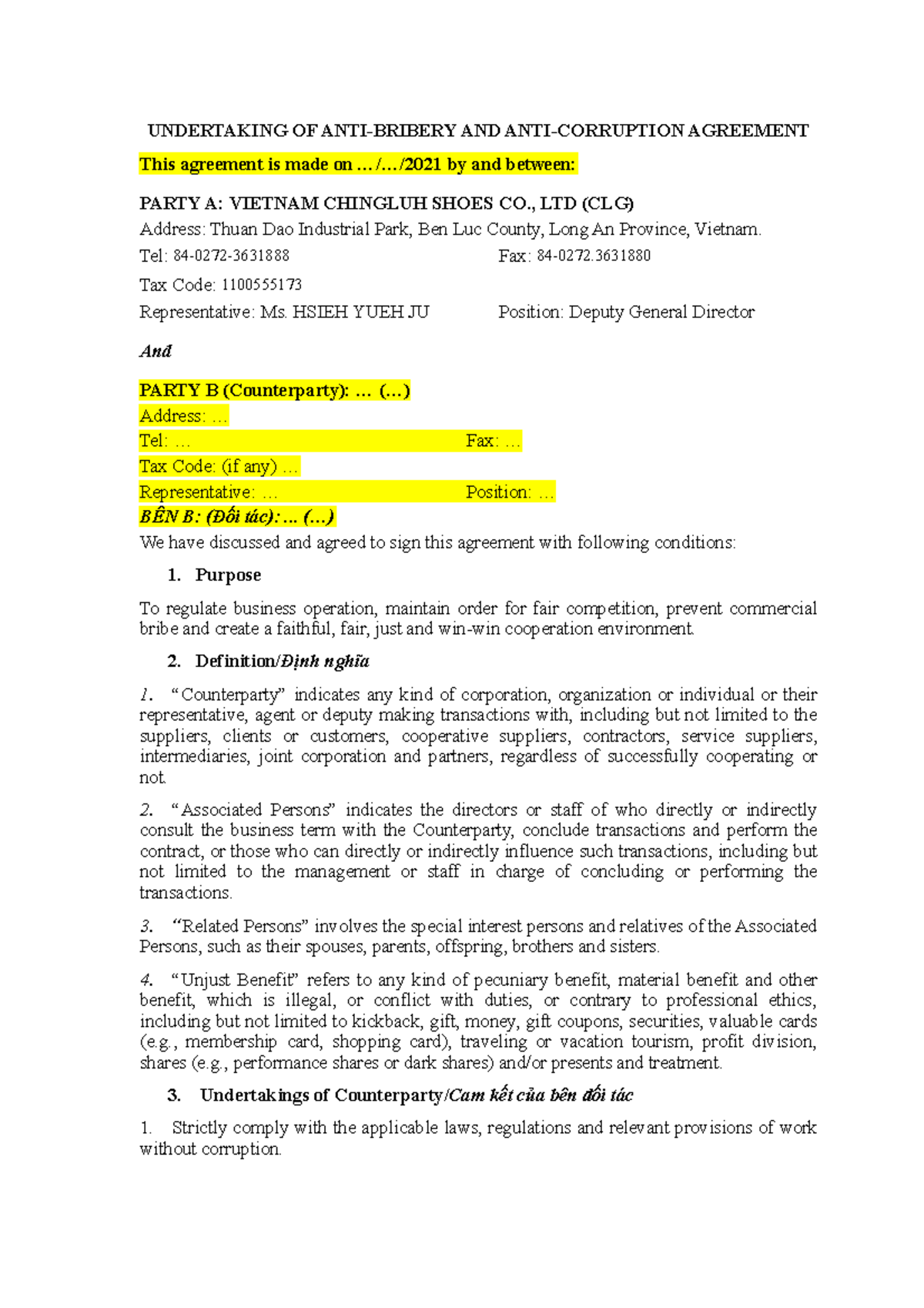 Anti - Corruption English only - UNDERTAKING OF ANTI-BRIBERY AND ANTI ...