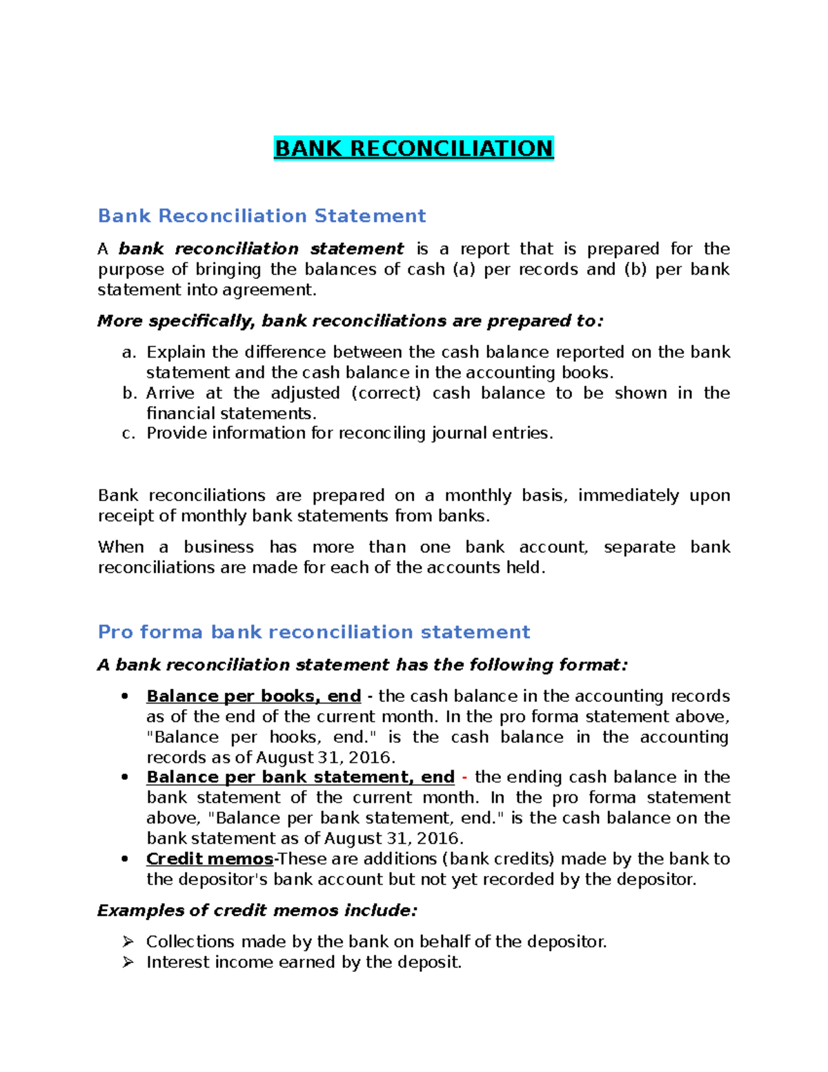 BANK Reconciliation - This lecture c. Provide information for ...