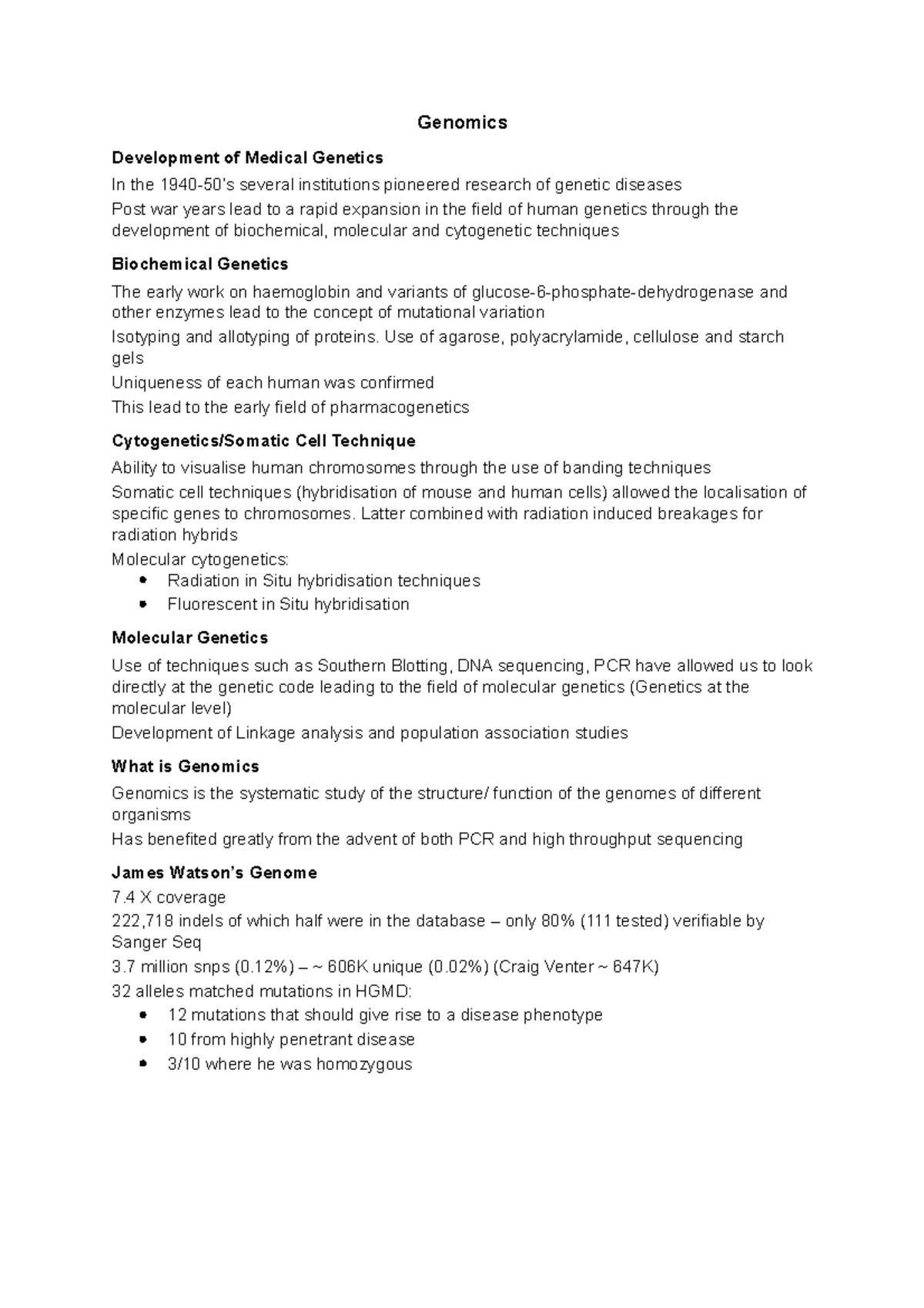 Genomics - Lecture notes 11 - Genomics Development of Medical Genetics ...