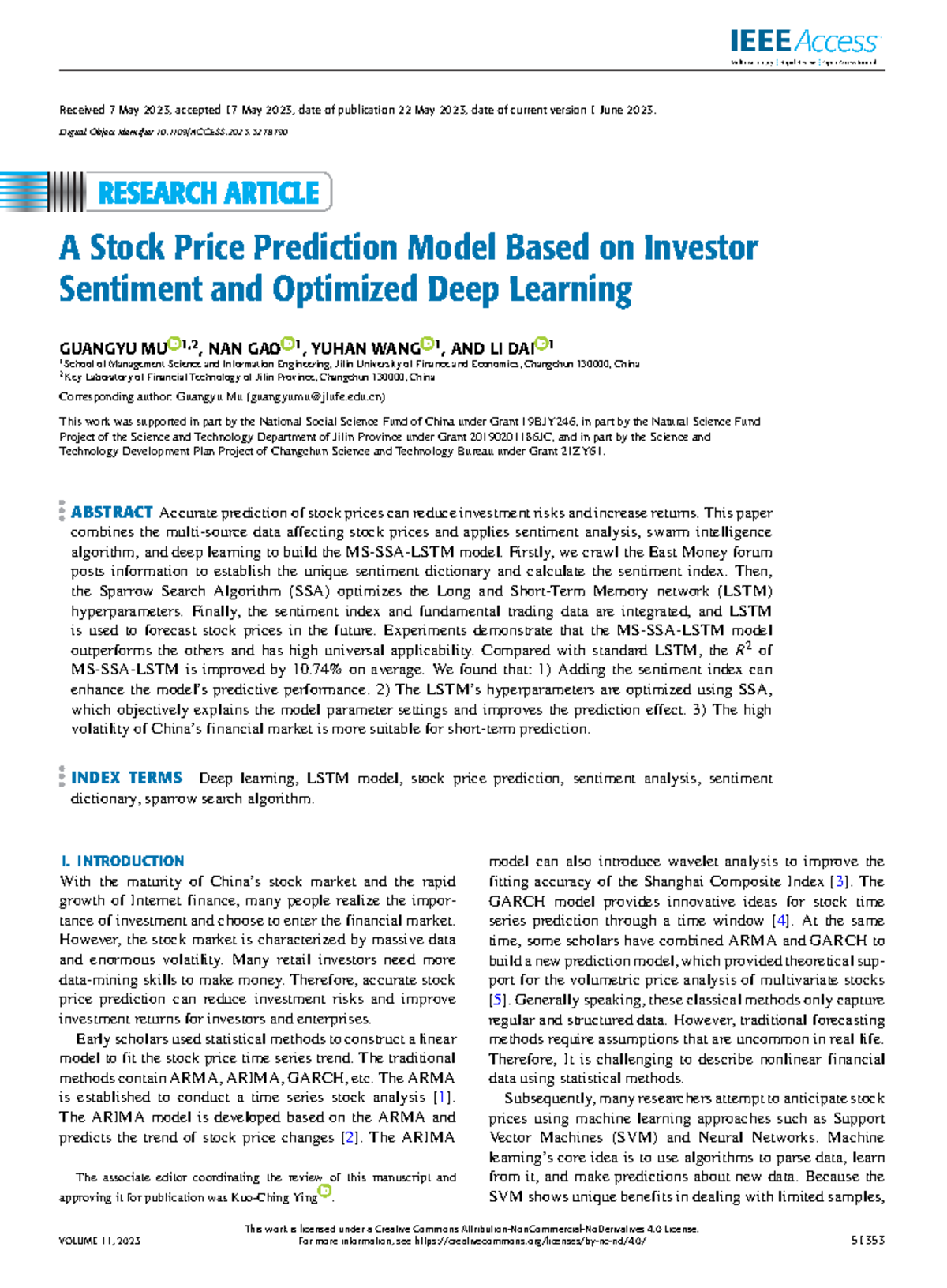 A Stock Price Prediction Model Based On Investor Sentiment And Optimized Deep Learning