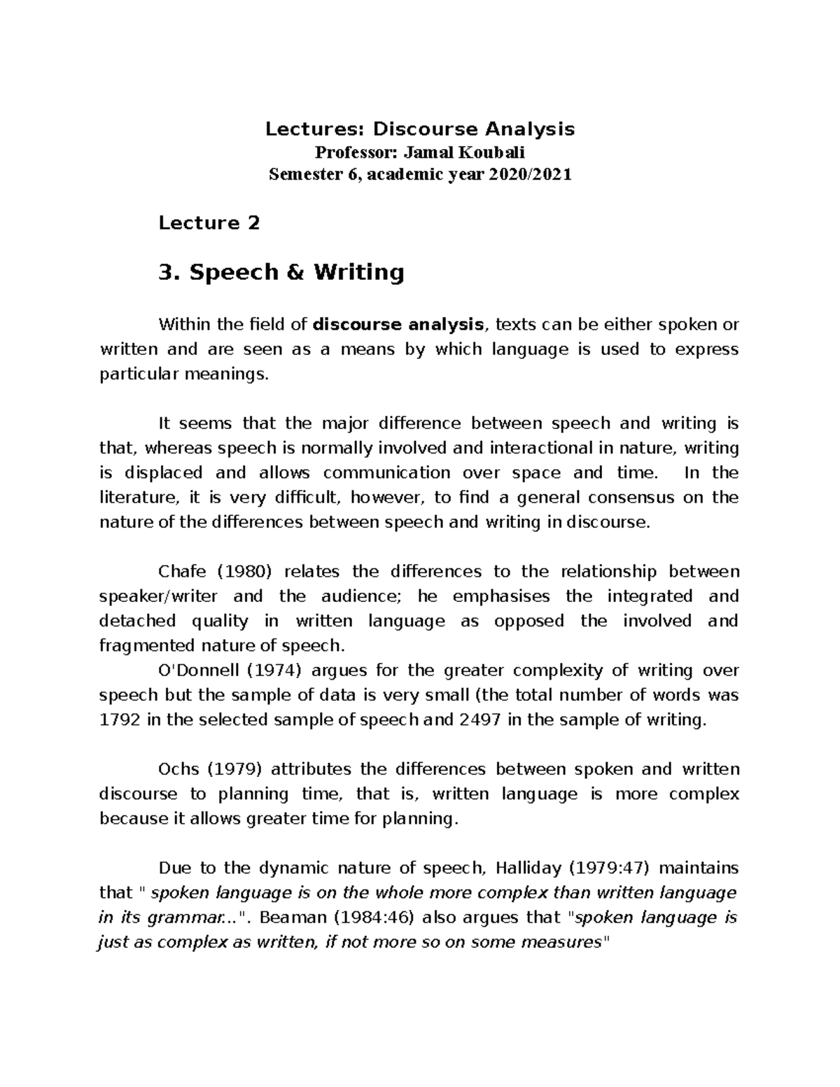 2 M33 S6p2 Discourse Analysis Lecture 2 Pr Koubali Lectures Discourse Analysis Professor