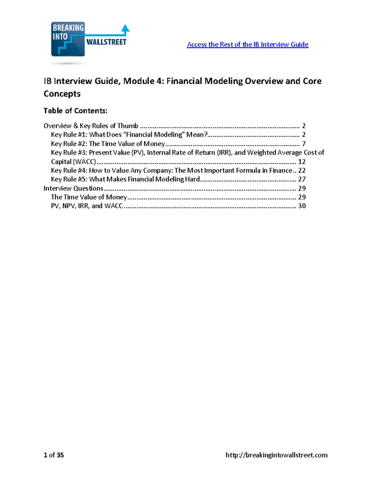 BIWS Core Concepts Finance - IB Interview Guide, Module 4: Financial ...
