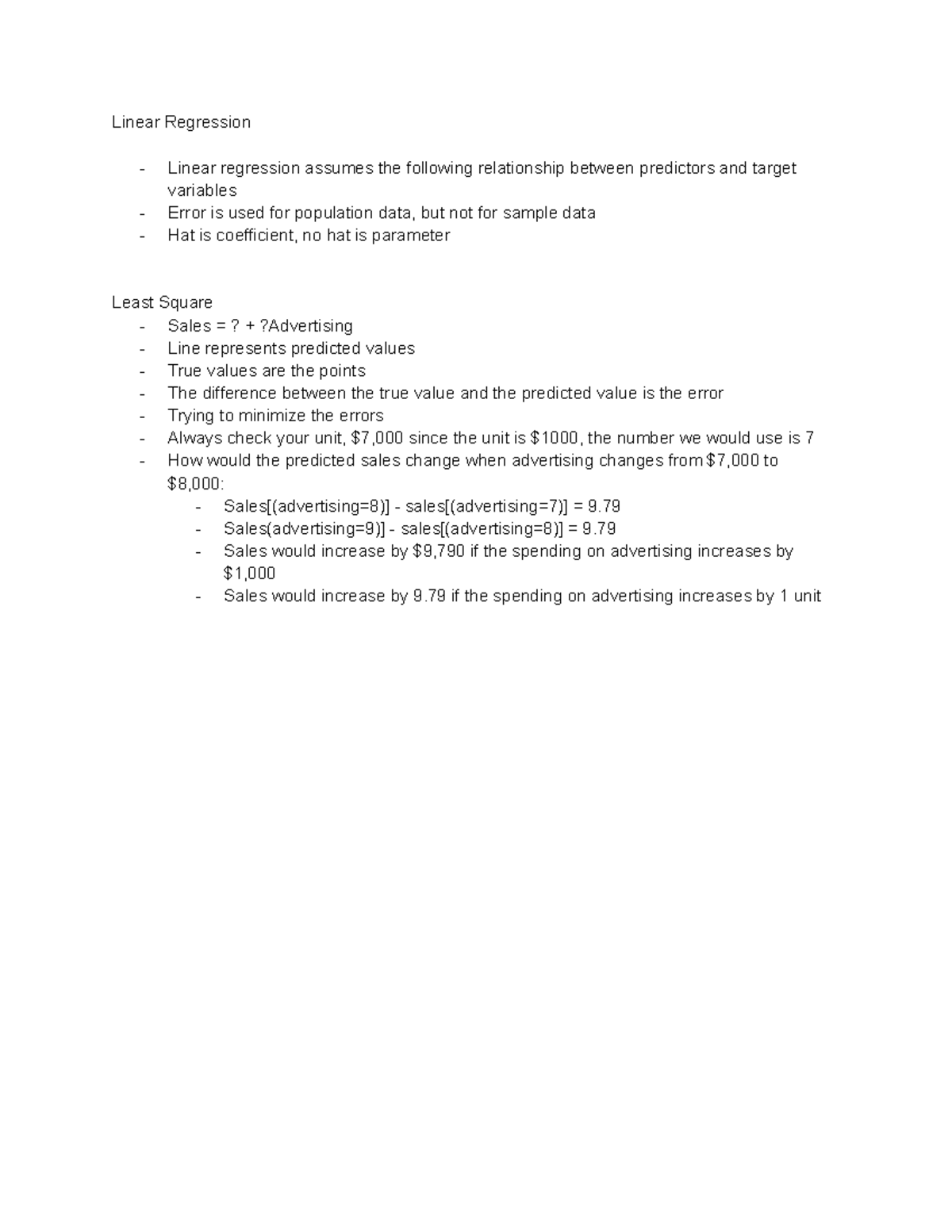 2 Data Mining Notes Linear Regression Linear Regression Assumes The Following Relationship
