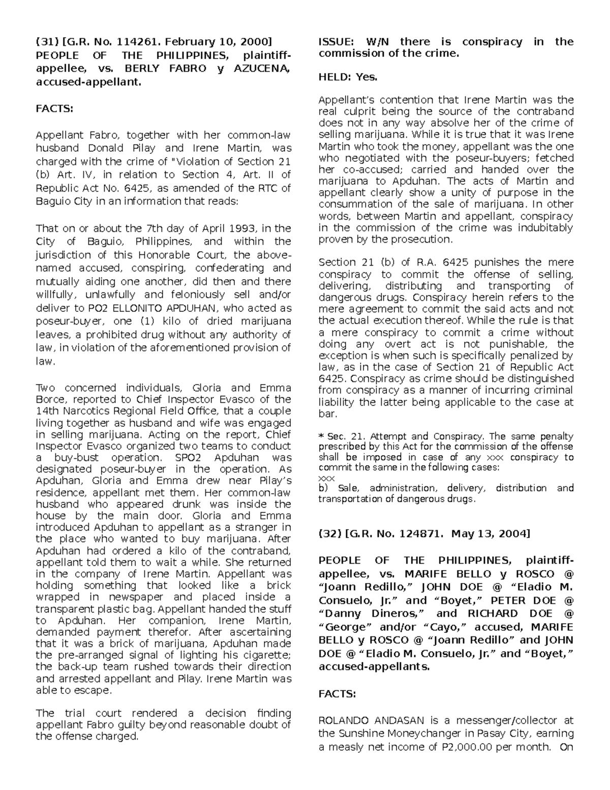 Criminal Law Case Digests - (31) [G. No. 114261. February 10, 2000 ...