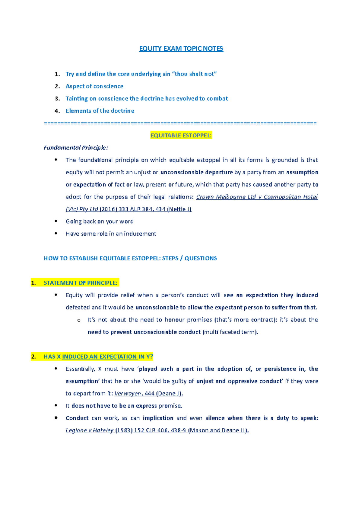 Equity EXAM Topic Notes - EQUITY EXAM TOPIC NOTES **1. Try and define ...