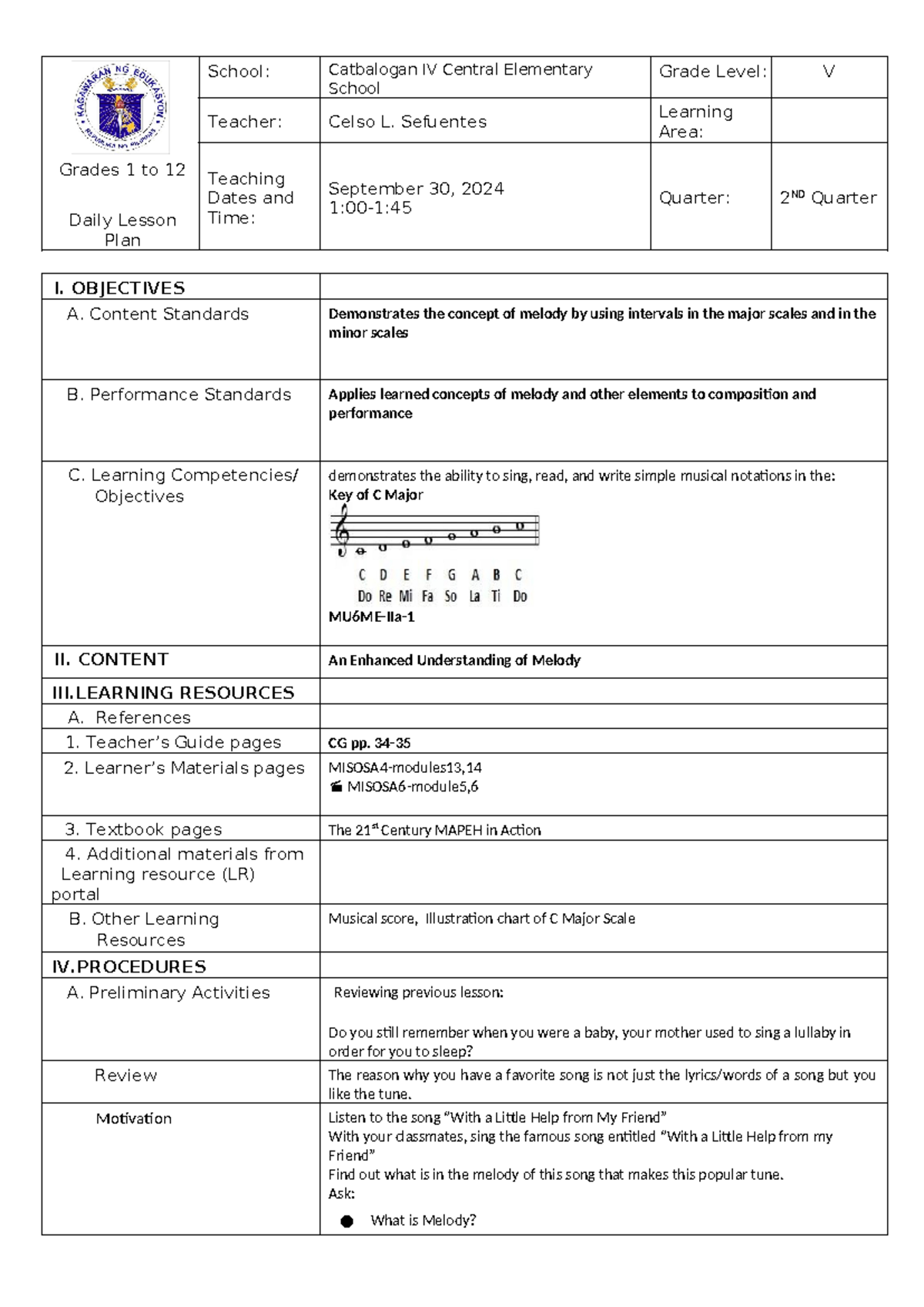 Mapeh 5 Q2 - hefpful for students - Grades 1 to 12 Daily Lesson Plan ...