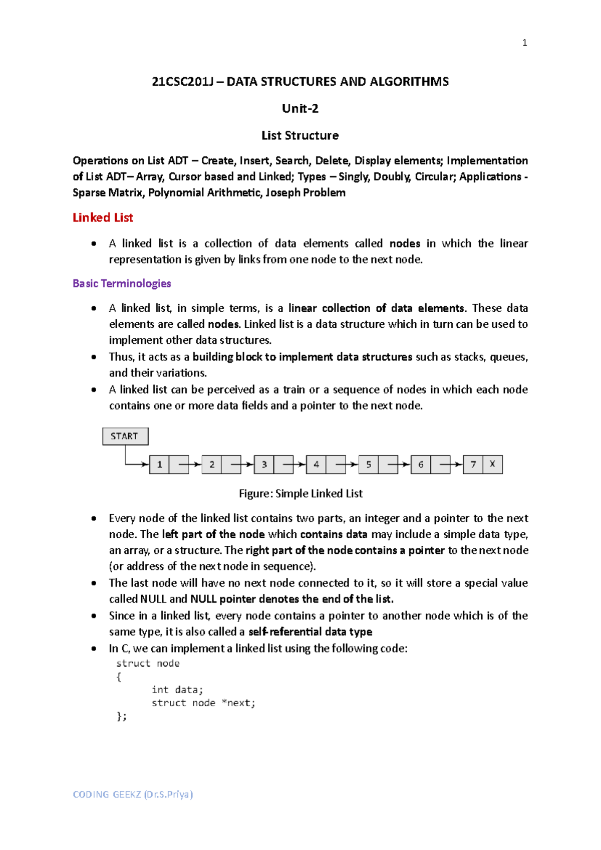 UNIT-2 21CSC201J - U it 2 notes - 21CSC201J – DATA STRUCTURES AND ...