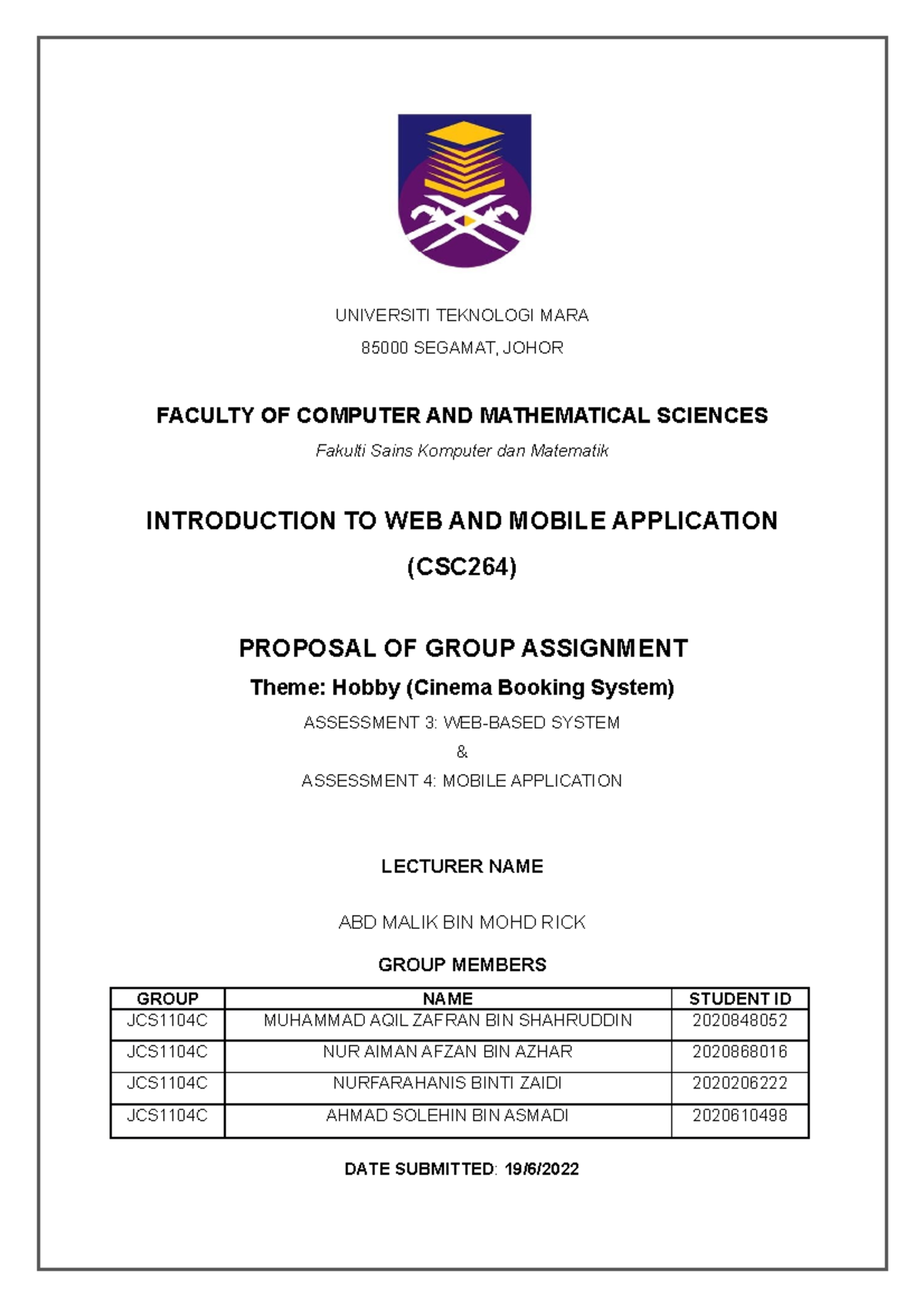 Proposal WEB & Mobileapp Cinema Booking System - UNIVERSITI TEKNOLOGI ...
