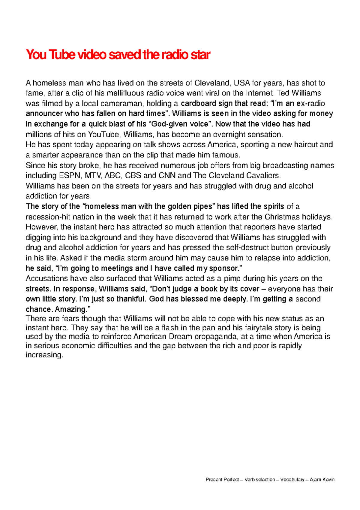 Present Perfect Reading - Ingles basico - UNSA - Studocu