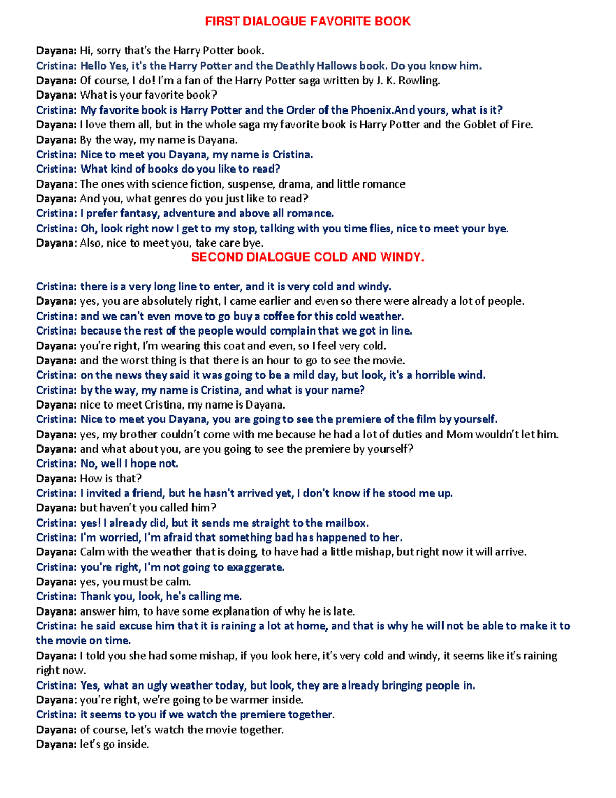 First Dialogue Favorite BOOK suficiencia ingles - FIRST DIALOGUE ...
