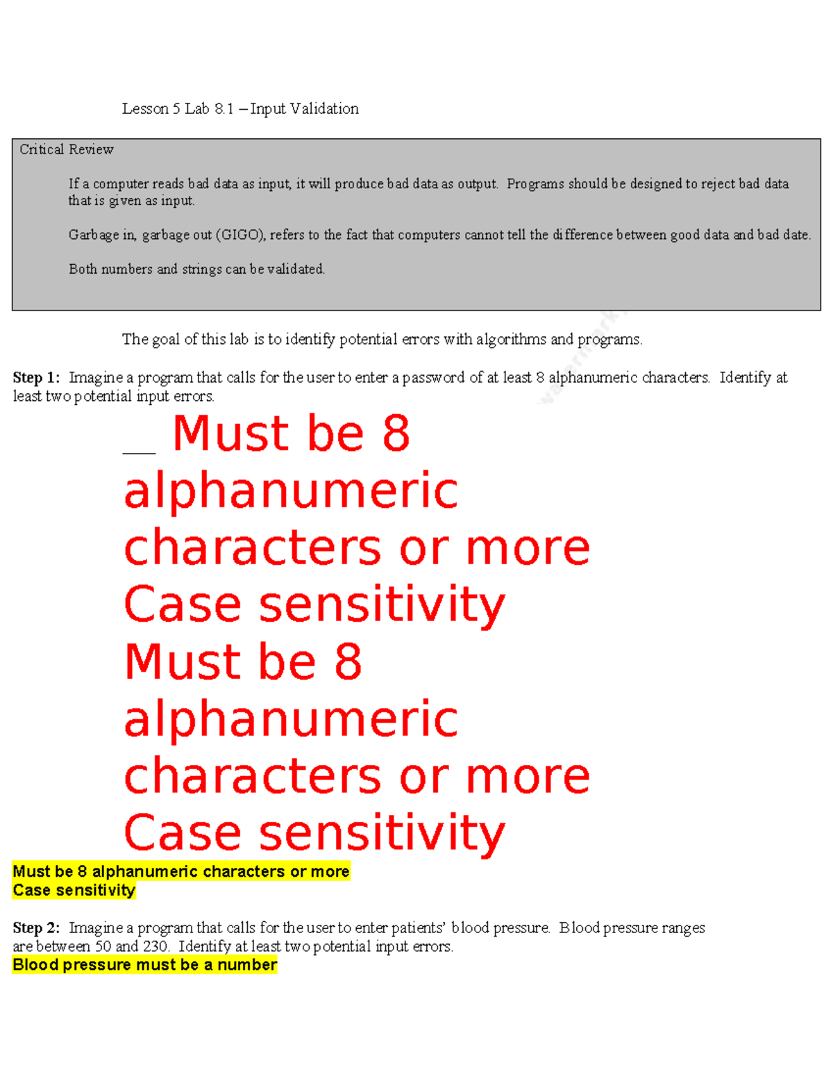 DONE cosc1315 l5 lab 8 1 - LAB - Lesson 5 Lab 8 – Input Validation Critical Review If a computer ...