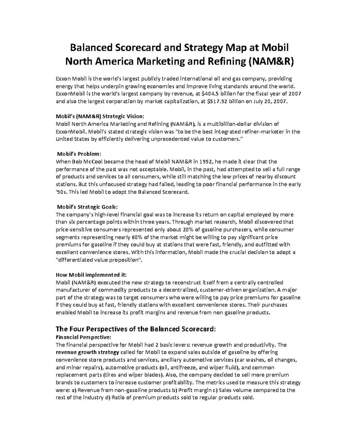 Case 16-BSC Mobil - Notes - Balanced Scorecard and Strategy Map at ...