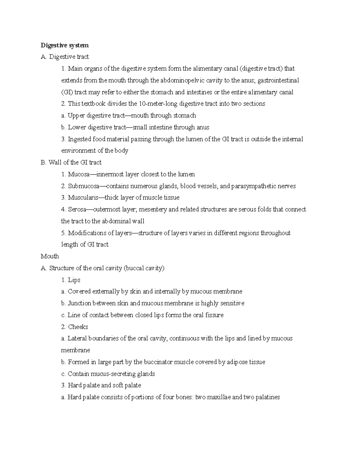 Digestive system - Notes - Digestive system A. Digestive tract 1. Main ...