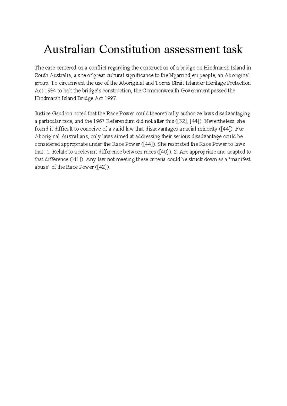 Australian Constitution assessment task - To circumvent the use of the ...