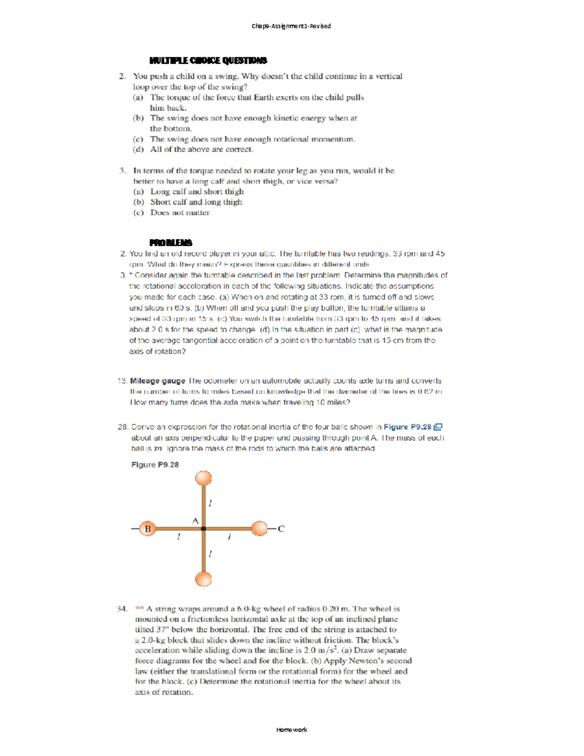 Chap9-Assignment 1-Revised - Chap9-Assignment1-Revised MULTIPLE CHOICE QUESTIONS PROBLEMS ...