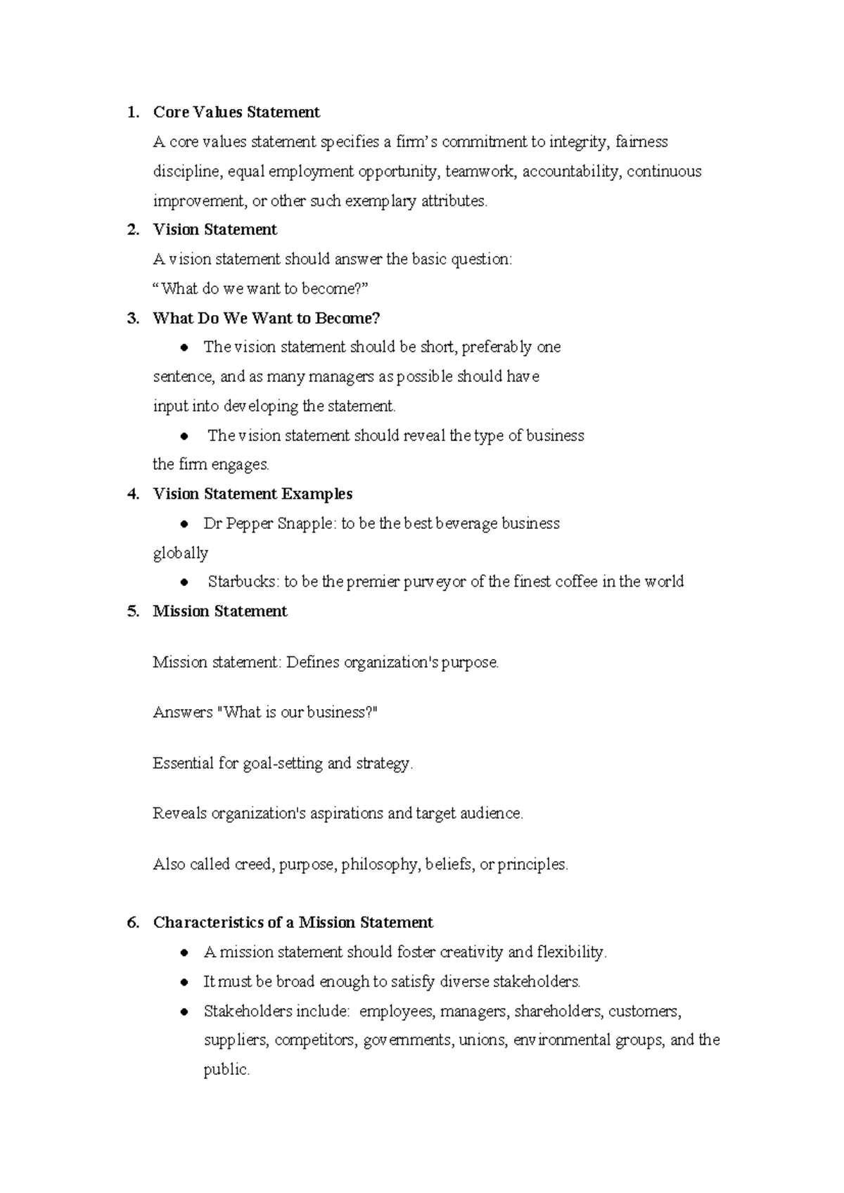 Group 1. Chapter 2 Business Vision and Mission - Core Values Statement ...