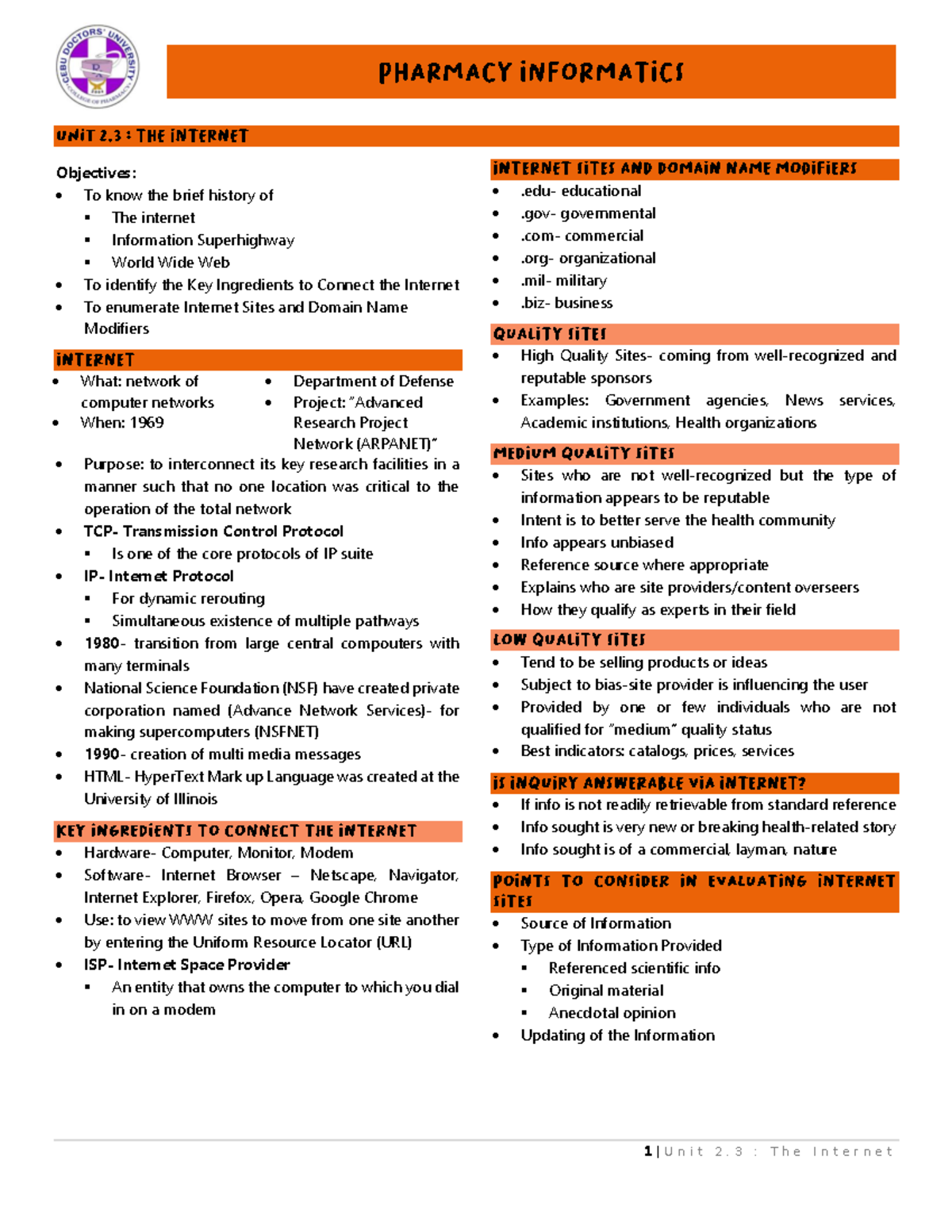 Pharmaceutical Information Summary on Resources - 1 | U n i t 2. 3 : T ...