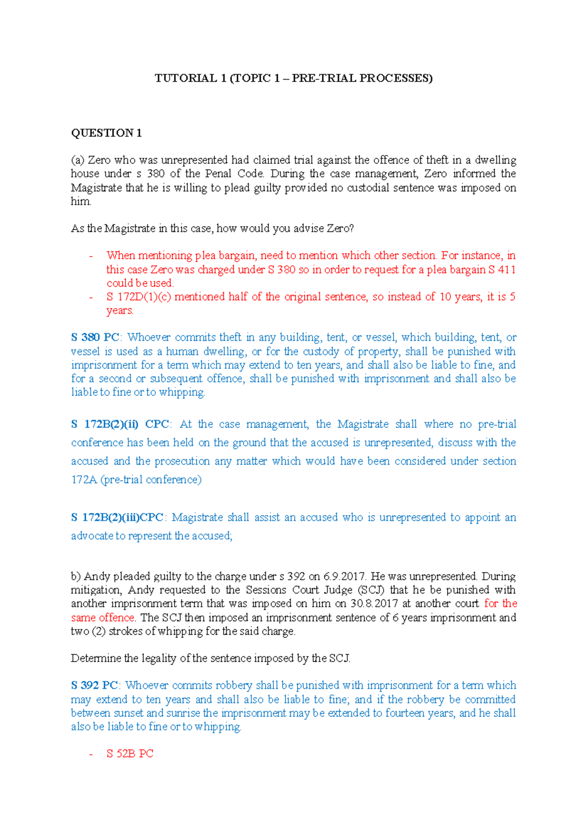 Tutorial 1 (Qn & A) - TUTORIAL 1 (TOPIC 1 – PRE-TRIAL PROCESSES) QUESTION 1 (a) Zero who was ...
