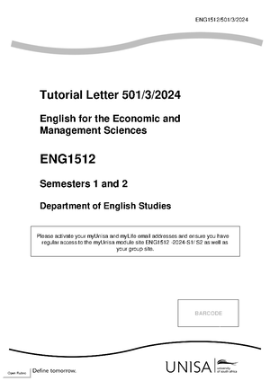 ENG1512 Assignment 01 Sem2 August 2020 - 1 Semester 02 ASSIGNMENT 01 Module Code: ENG Unique ...