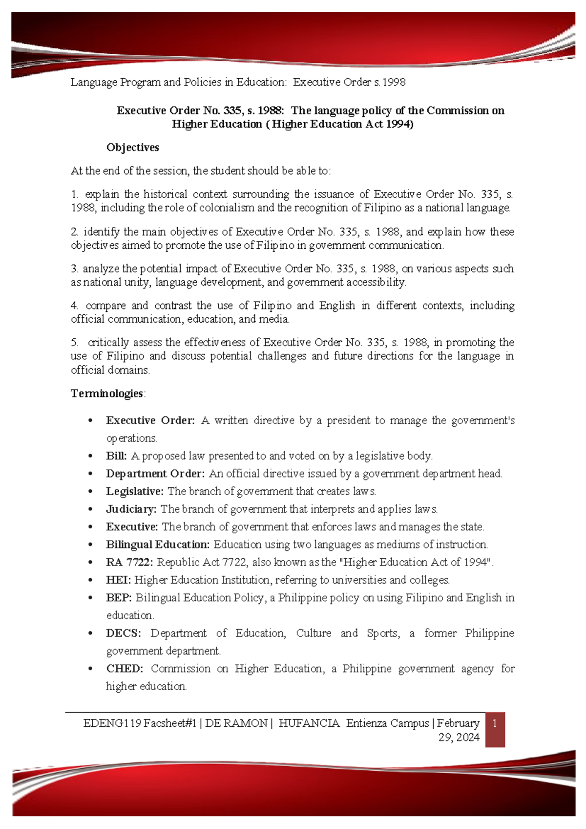 Fact Sheet 4 Edeng 119 2 - In 1994, Republic Act No. 7722, creating the ...