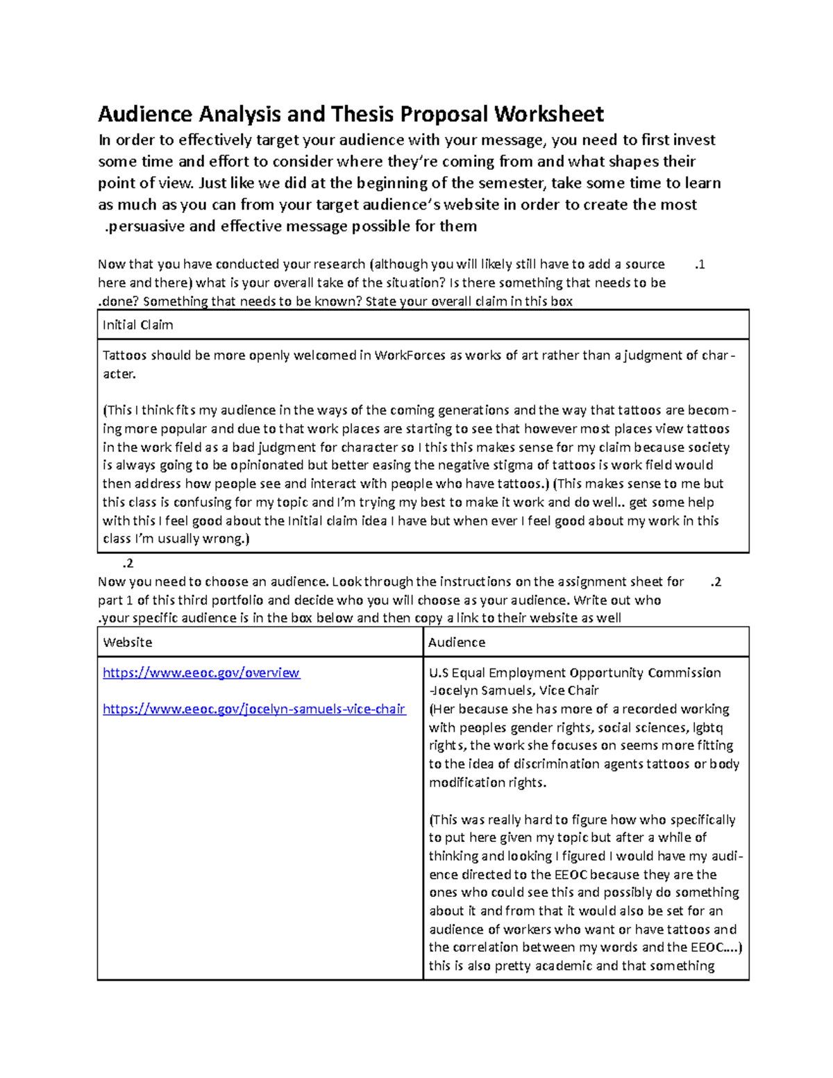 Audience+Analysis+and+Thesis+Proposal+Worksheet 2 - Audience Analysis ...