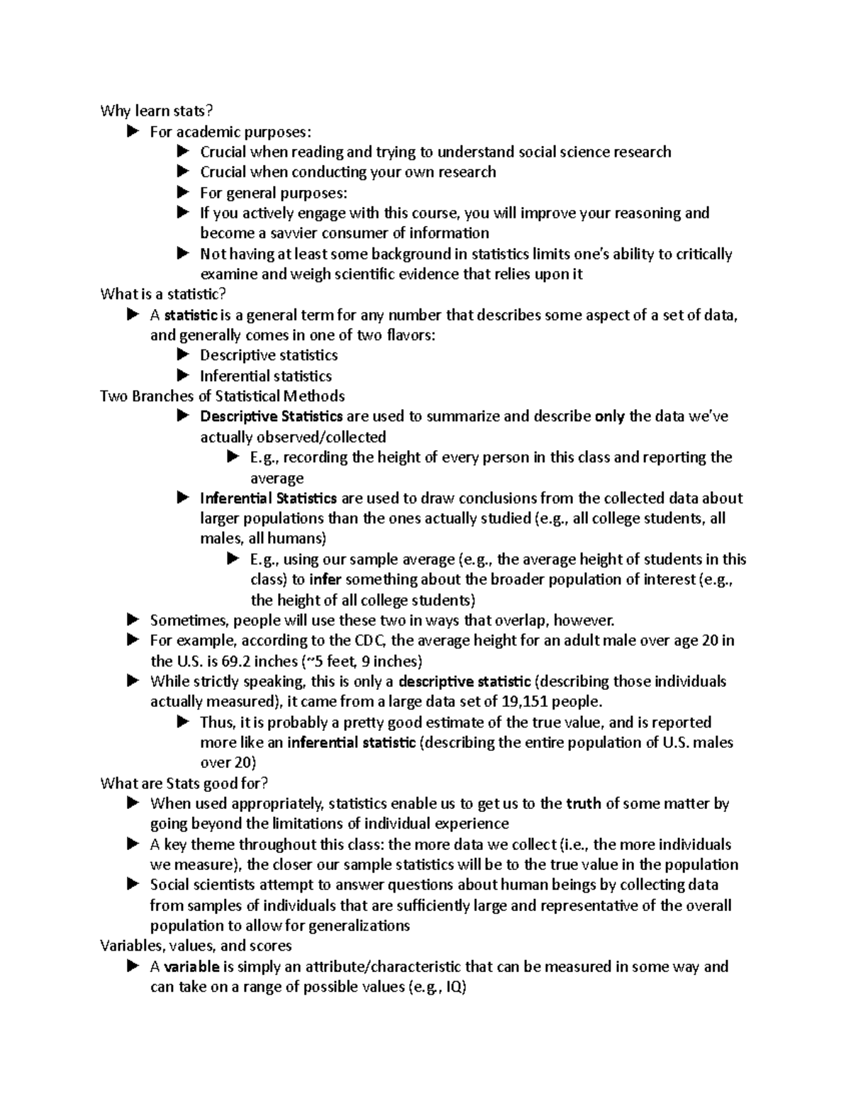 FALL 22 Stats in psych notes - Why learn stats? u For academic purposes ...