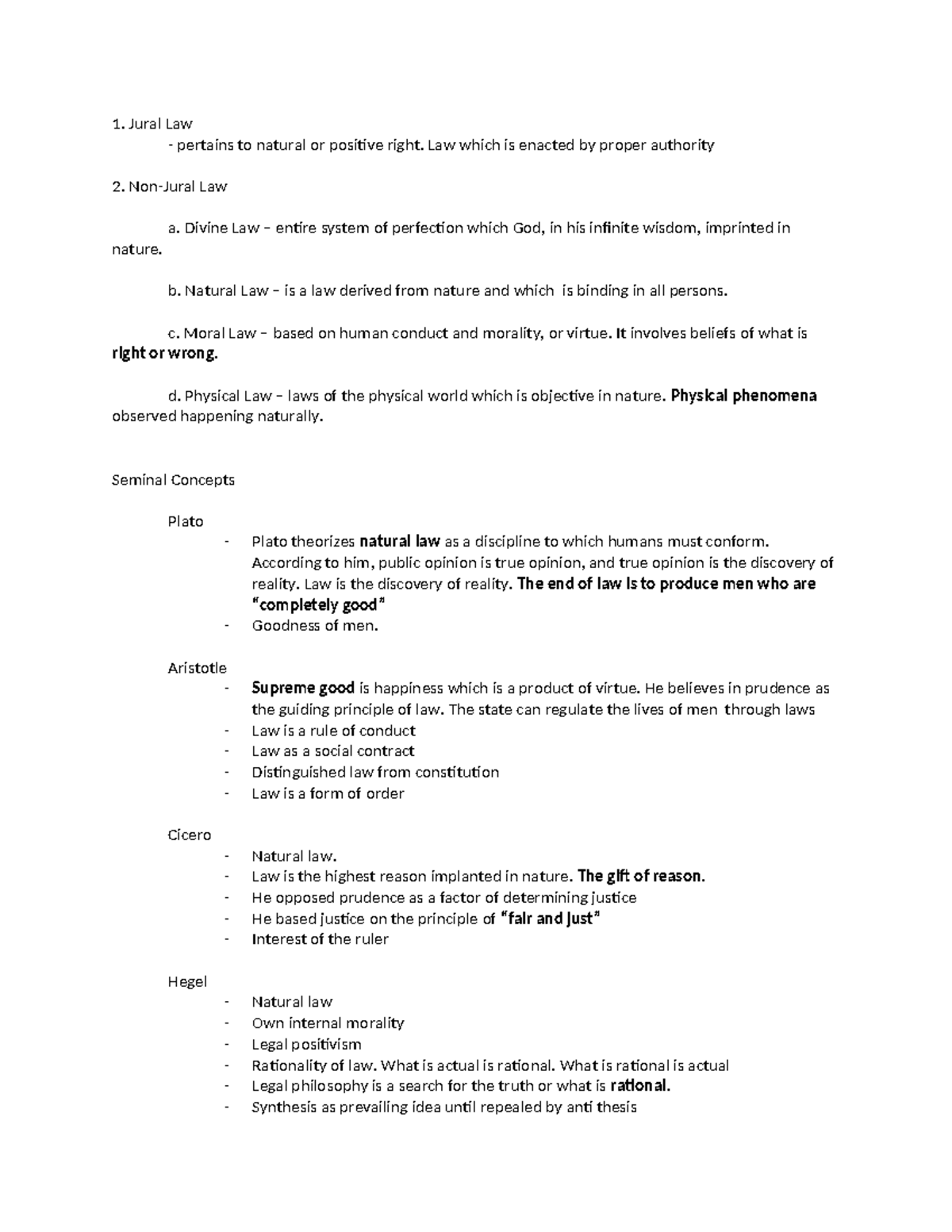 Phil Law Reviewer ( Midterms) - Jural Law pertains to natural or ...