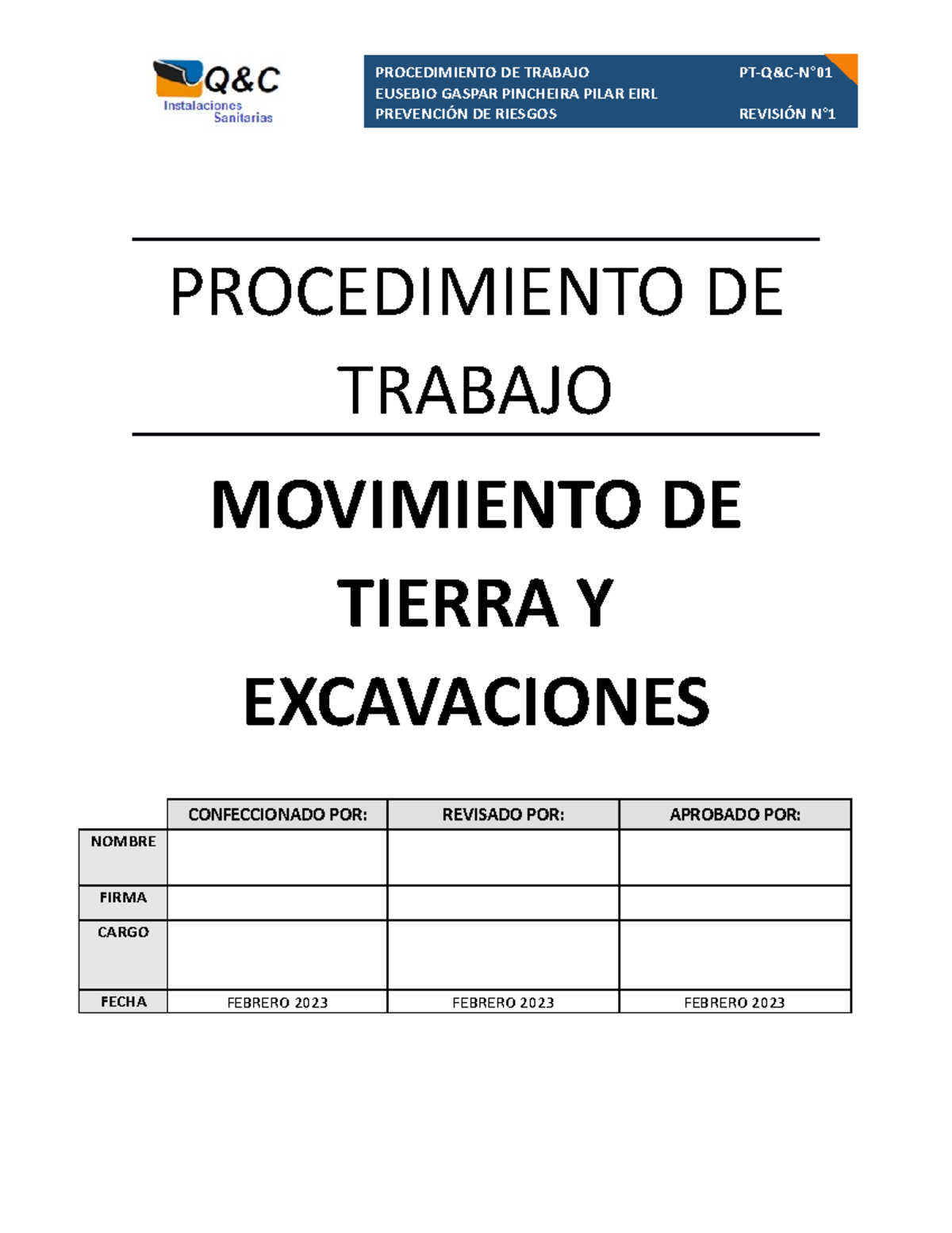 PTS Movimiento DE Tierra Y Excavaciones - PROCEDIMIENTO DE TRABAJO ...