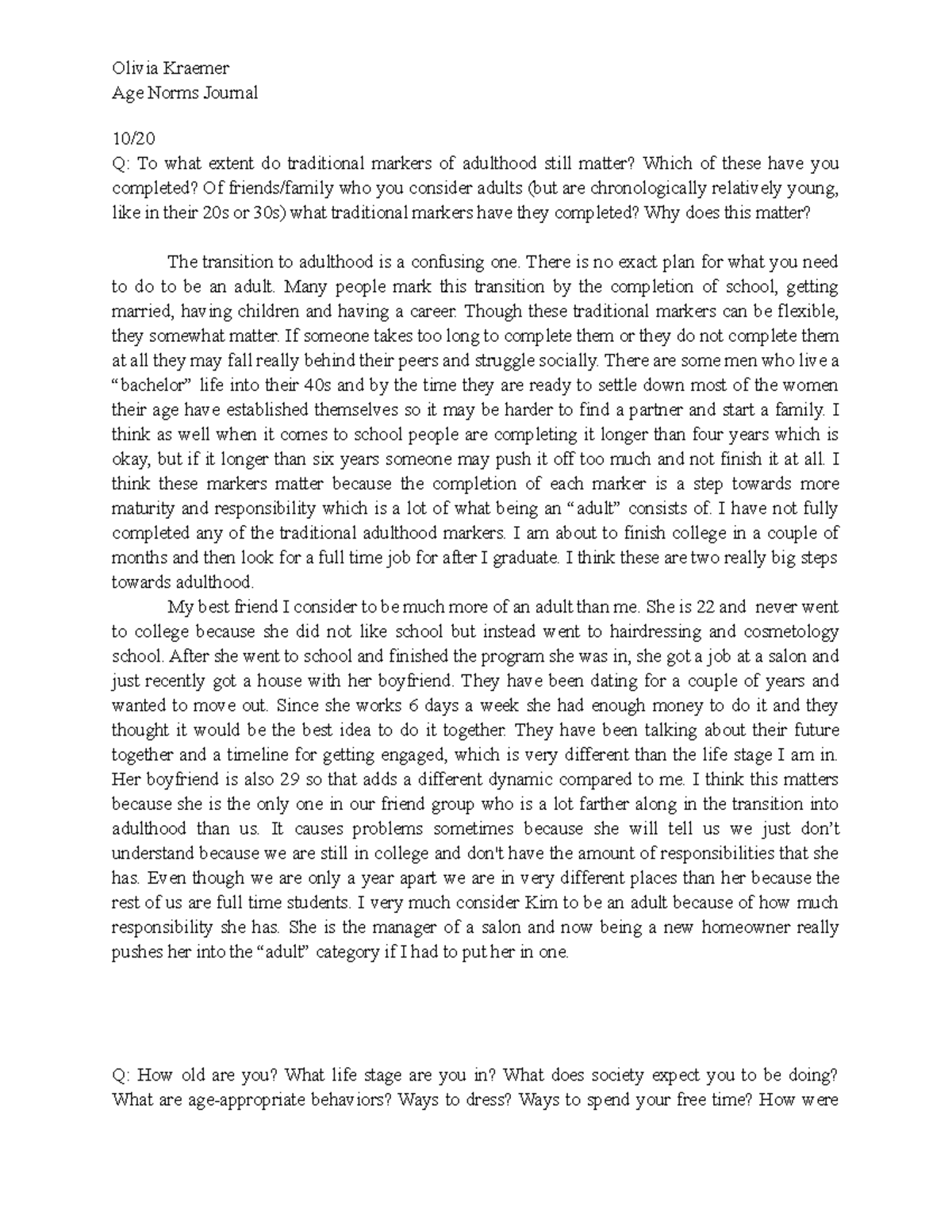 Age Norms Journal - Age Norms Journal 10/ Q: To what extent do ...