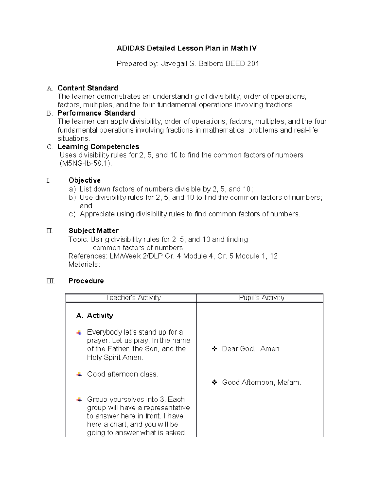 Adidas Detailed Lesson Plan in Math IV - ADIDAS Detailed Lesson Plan in Math IV Prepared by ...