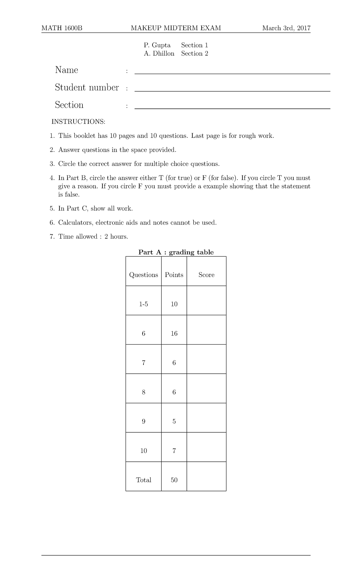 Math 1600 Midterm 2017 - MATH 1600B MAKEUP MIDTERM EXAM March 3rd, 2017 ...