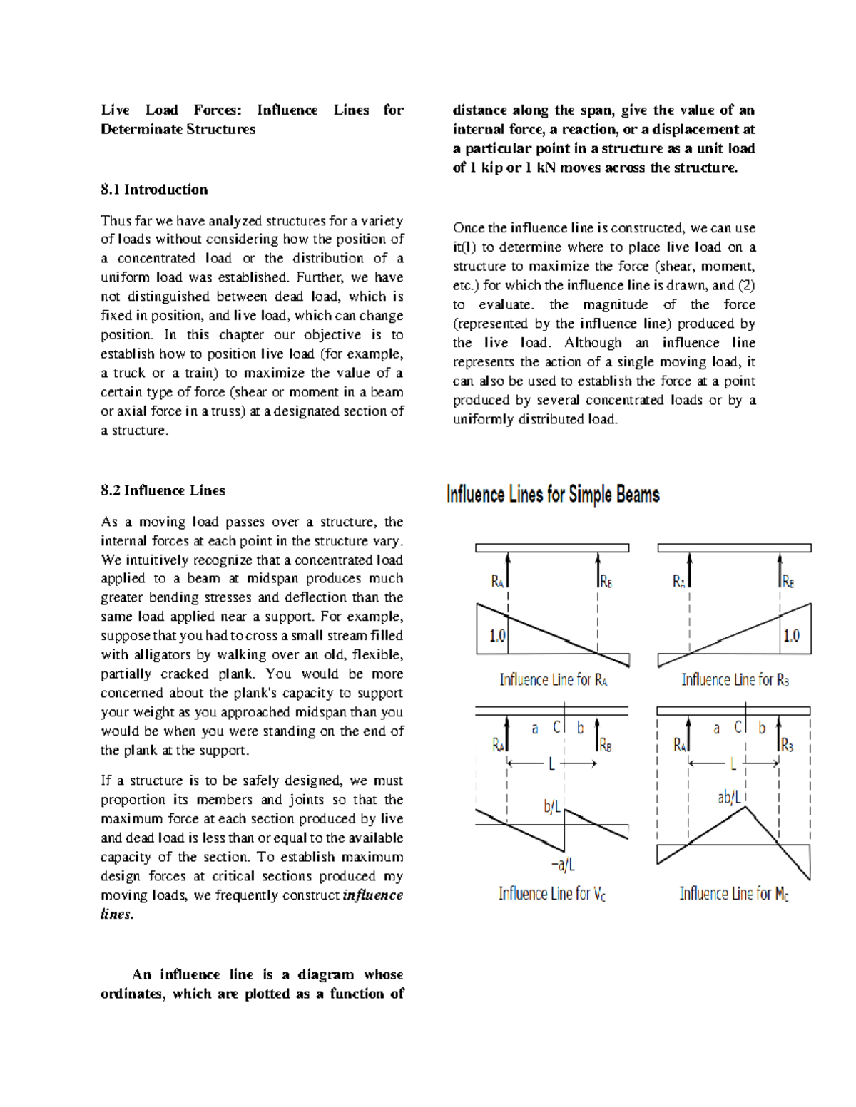 Lecture Plate for Influence Lines (Beam and Trusses) - Live Load Forces ...
