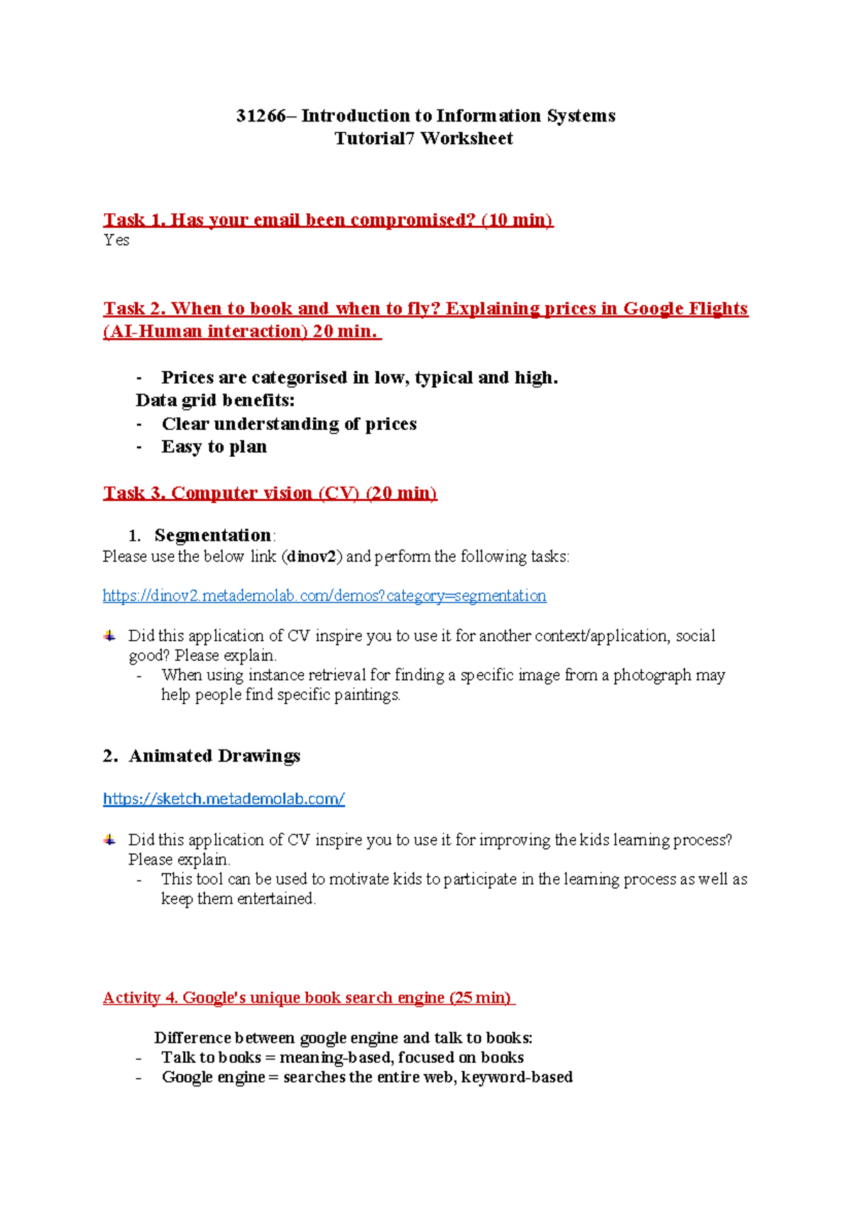 Week9-worksheet-4 - sheet - 31266– Introduction to Information Systems Tutorial7 Worksheet Task ...