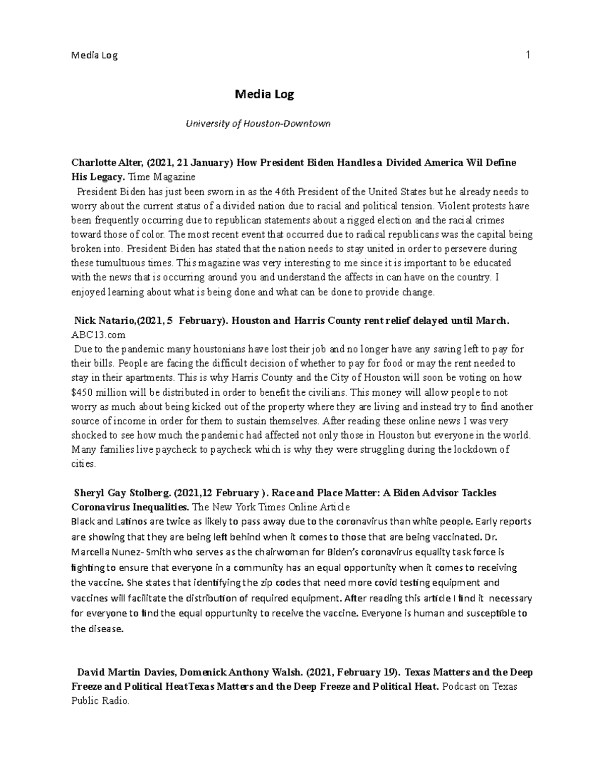 Marcoantonio Keymolen Media Log - Media Log 1 Media Log University of ...