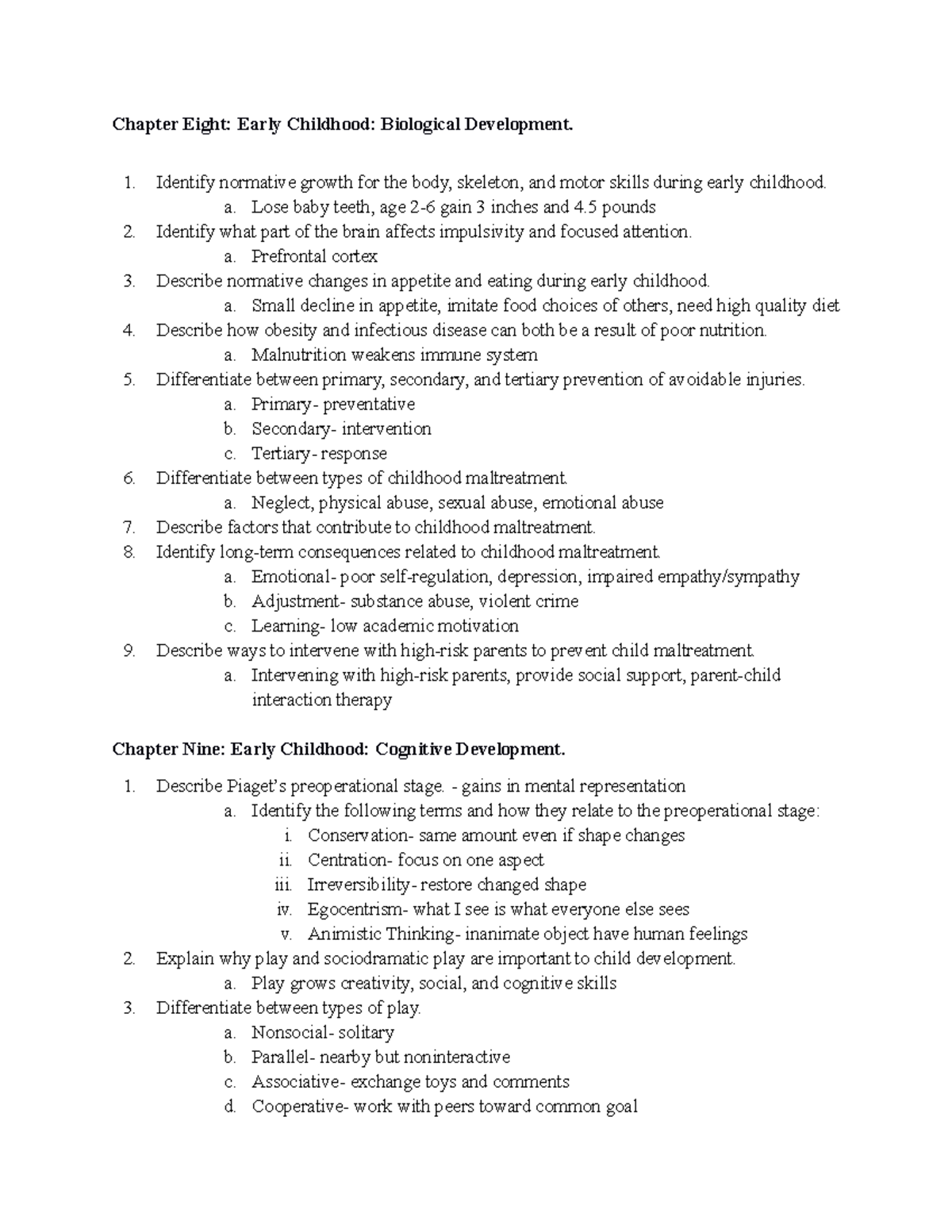 Psych exam 3 study guide - Chapter Eight: Early Childhood: Biological ...