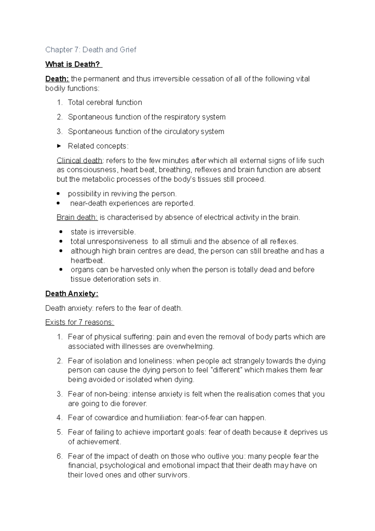 Chapter 7 Death and Grief - Chapter 7: Death and Grief What is Death ...