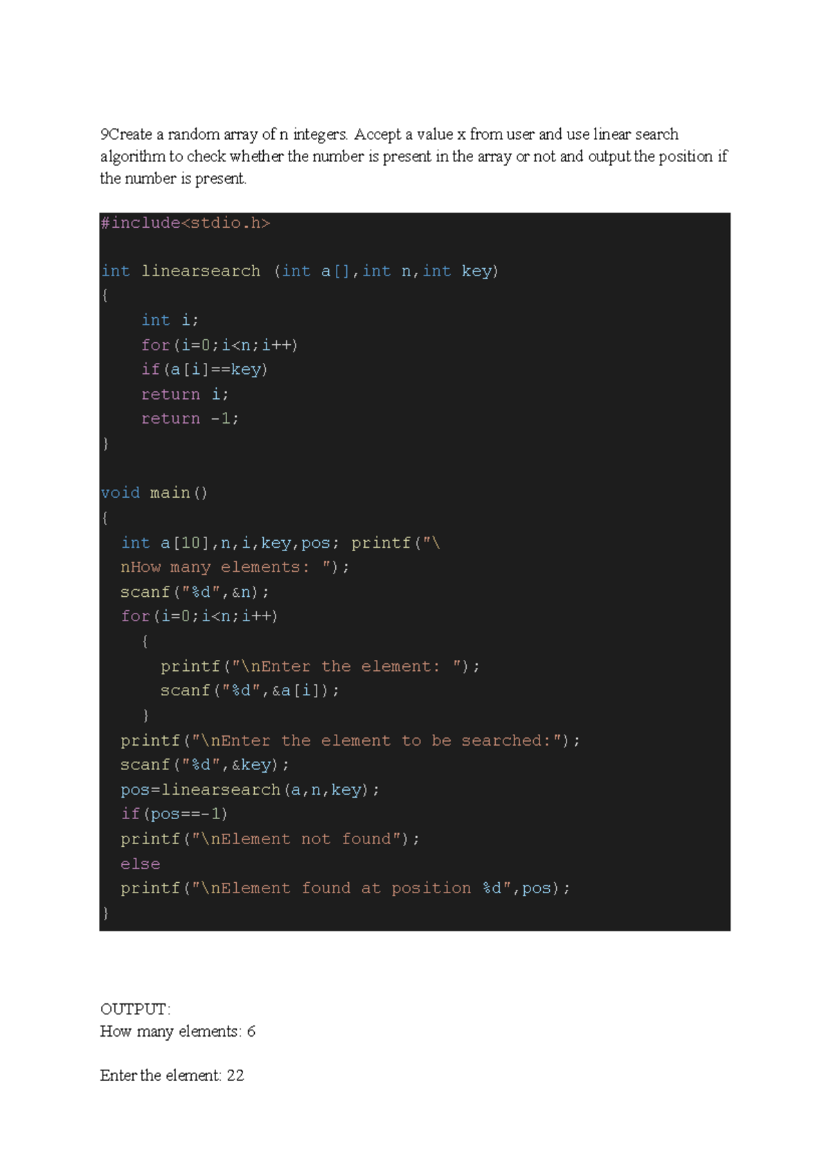 DS SOLU - practicles answers for you - #include int linearsearch (int a[],int n,int - Studocu