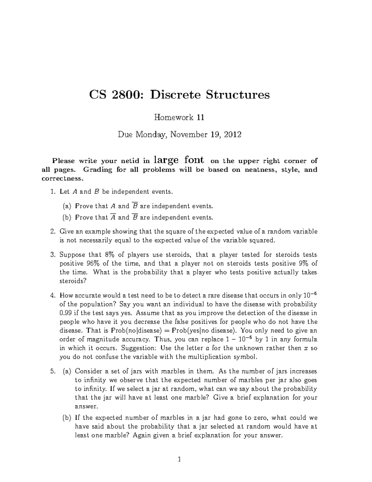 Homework 11 - CS 2800: Discrete Structures Homework 11 Due Monday ...